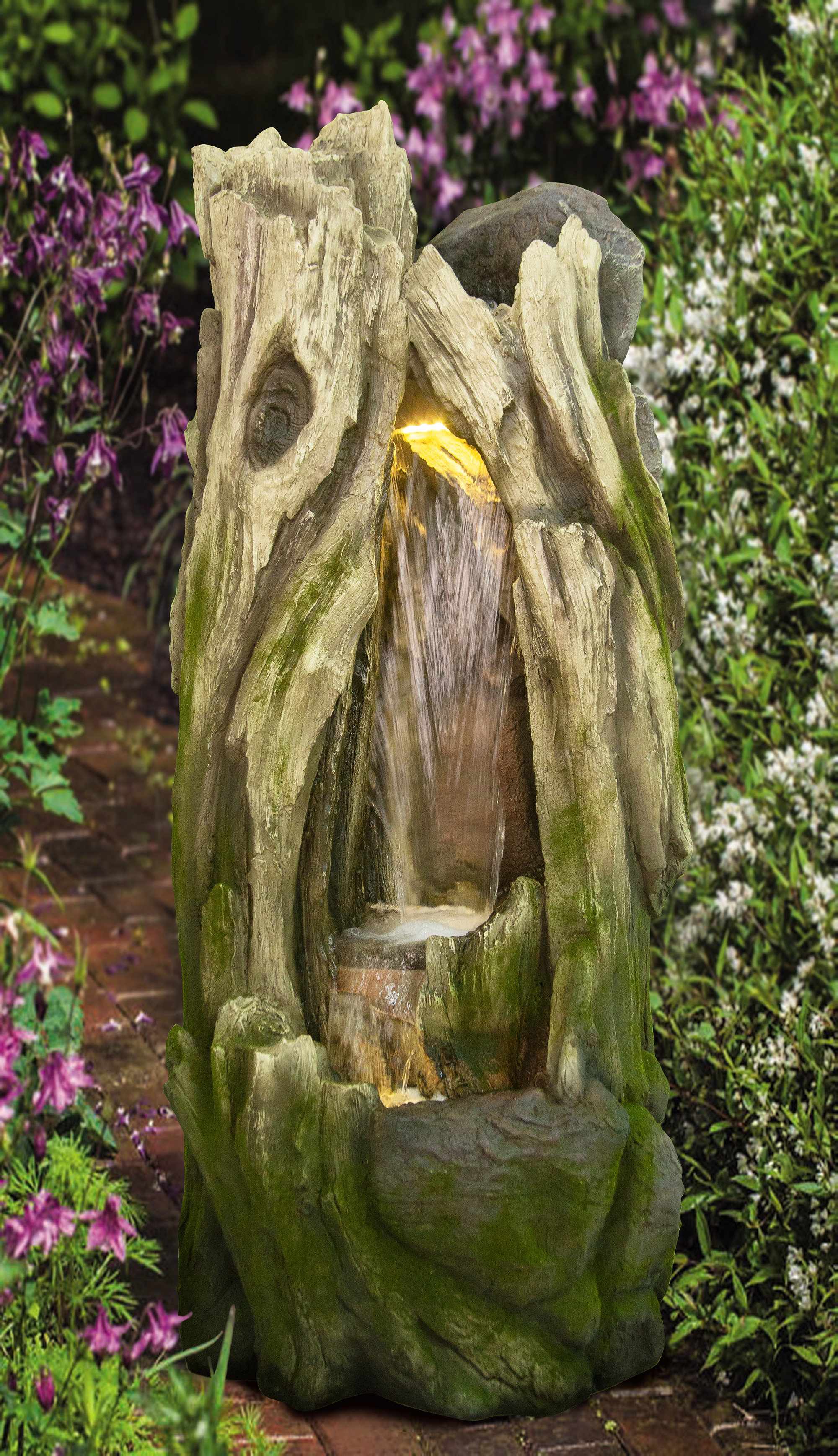 Hi-Line Gift Ltd. Tree Trunk Outdoor Fountain with Warm White LED ...