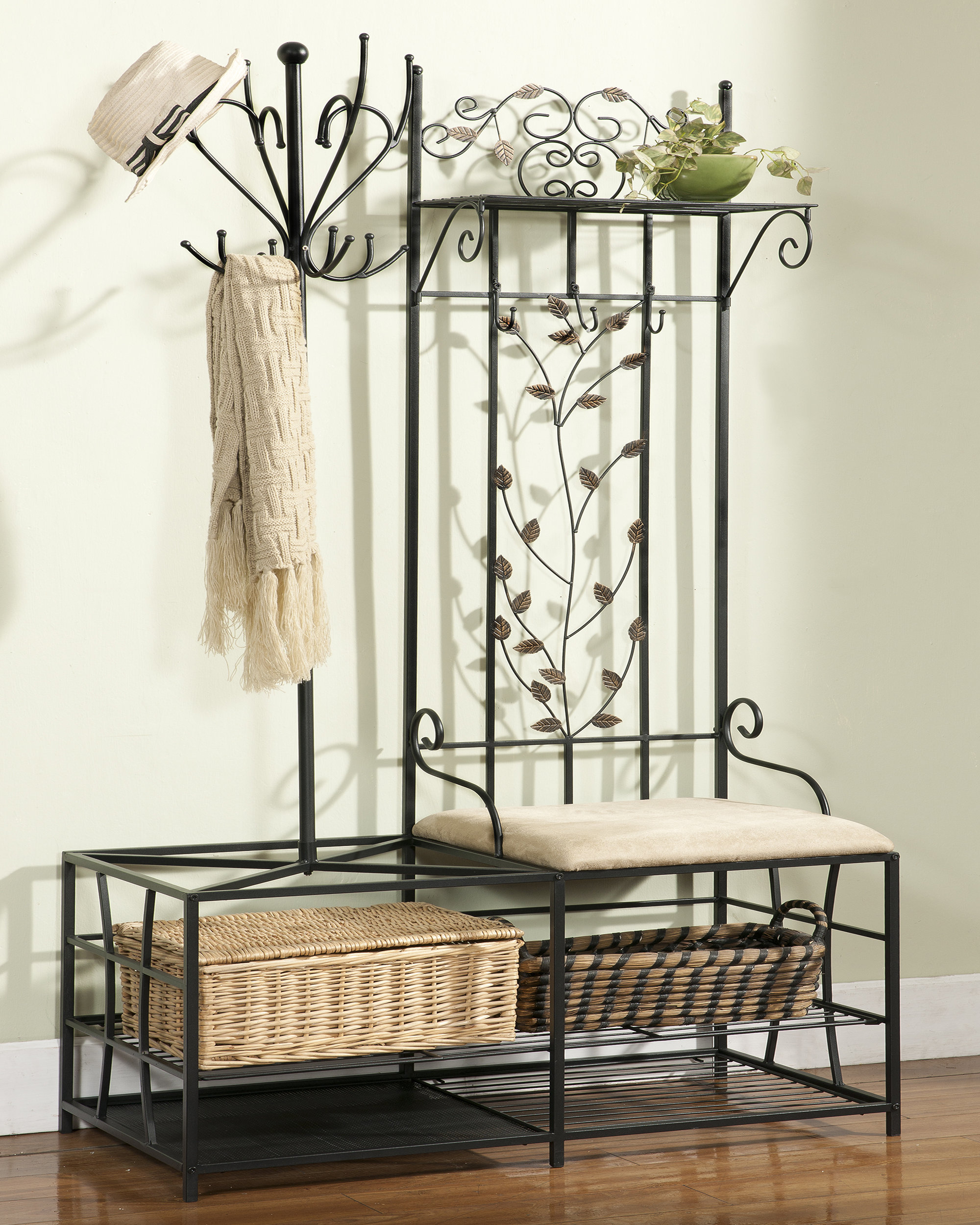 Winston Porter Clift Hallway Storage Bench with Coat Rack & Umbrella ...