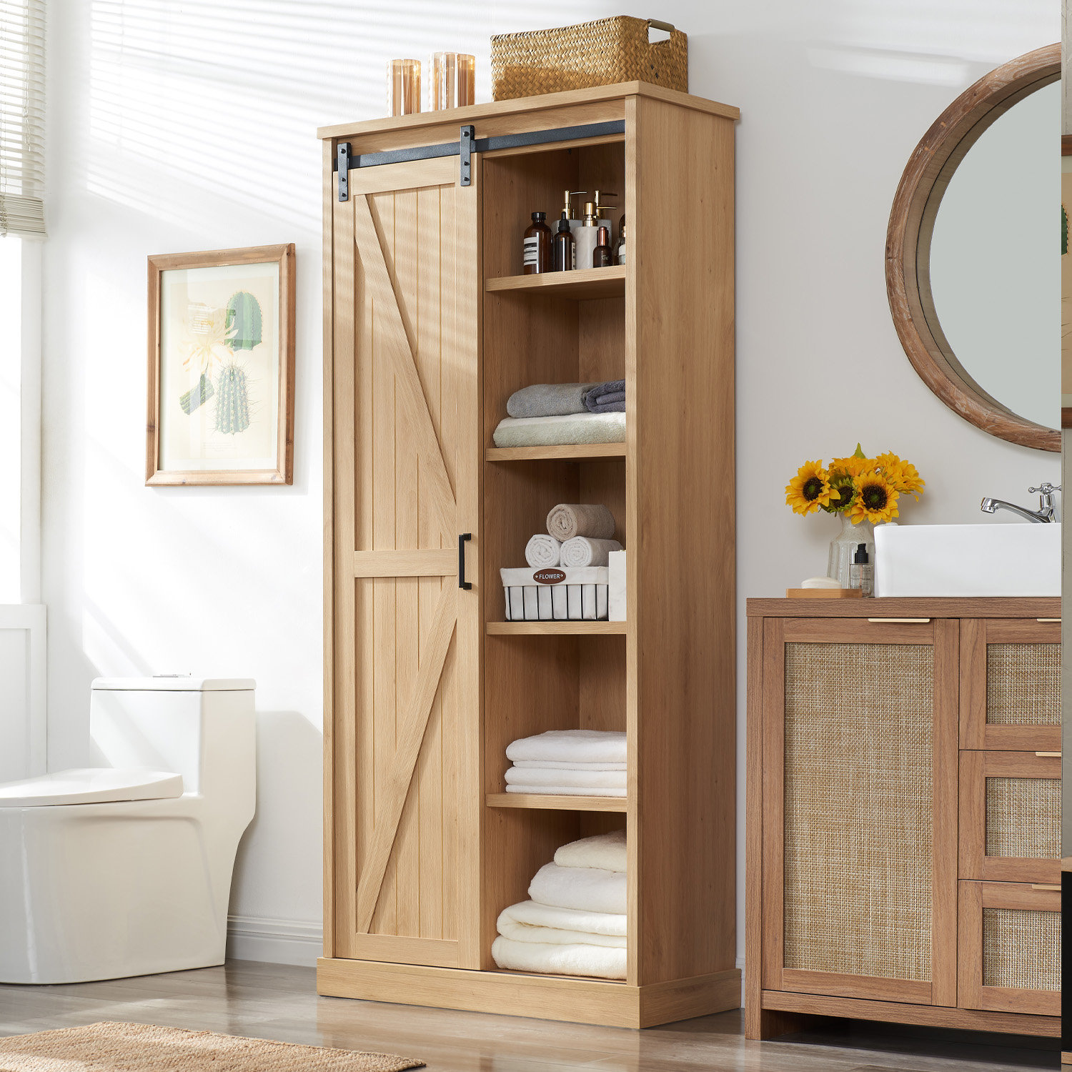 Gracie Oaks 72 inch tall Bathroom Storage Cabinet wooden storage ...