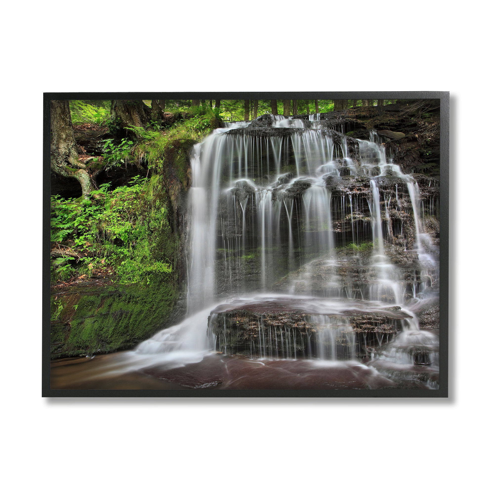 Stupell Industries Woodland Waterfall Nature Creek Framed On Wood by ...