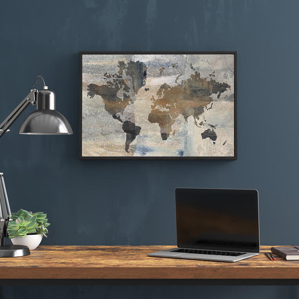Steelside™ Canvas Art Framed 'Stone World (Map)' By Avery Tillmon ...