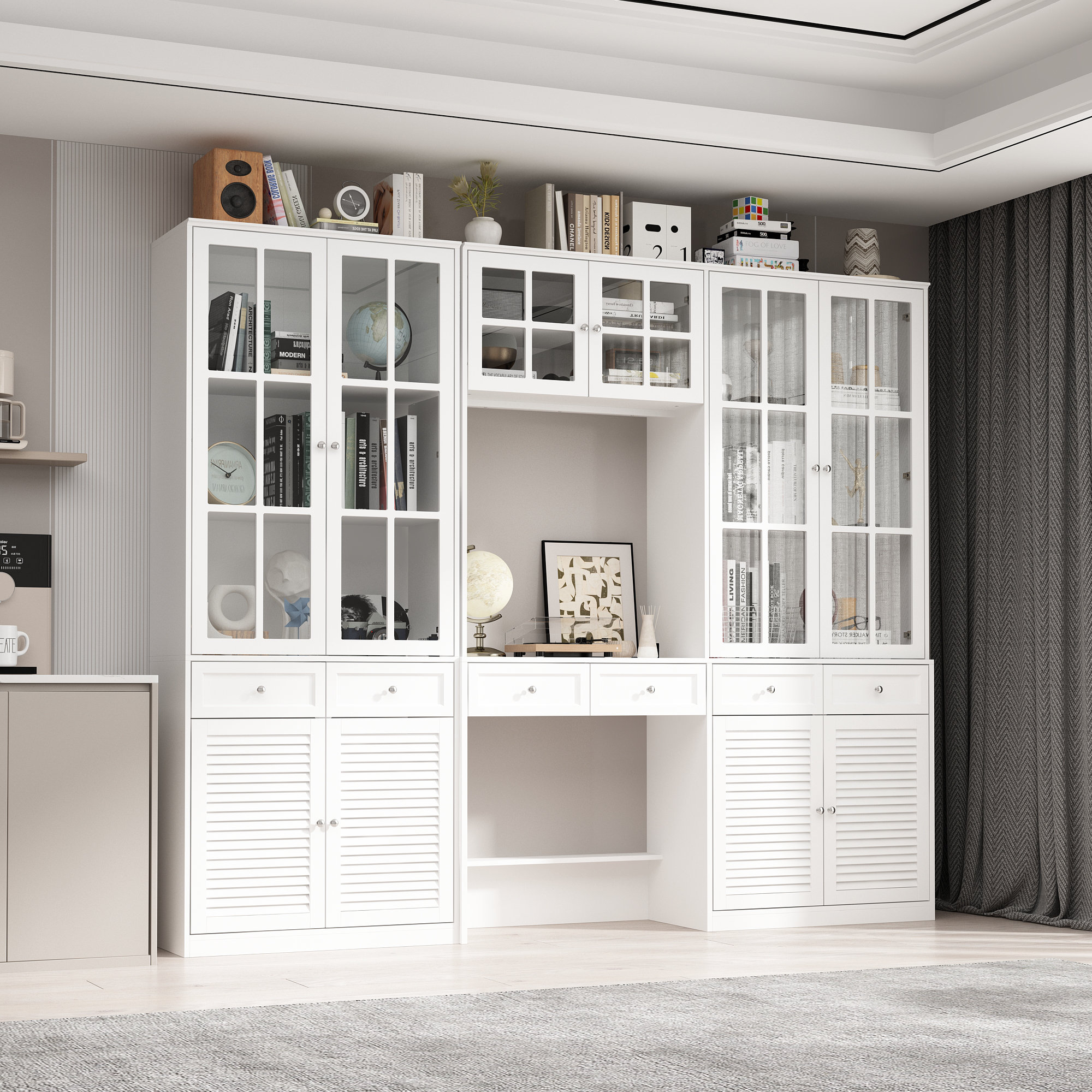 Latitude Run® White Desk With 78.7'' H x 94.5'' W Bookcase & Reviews ...