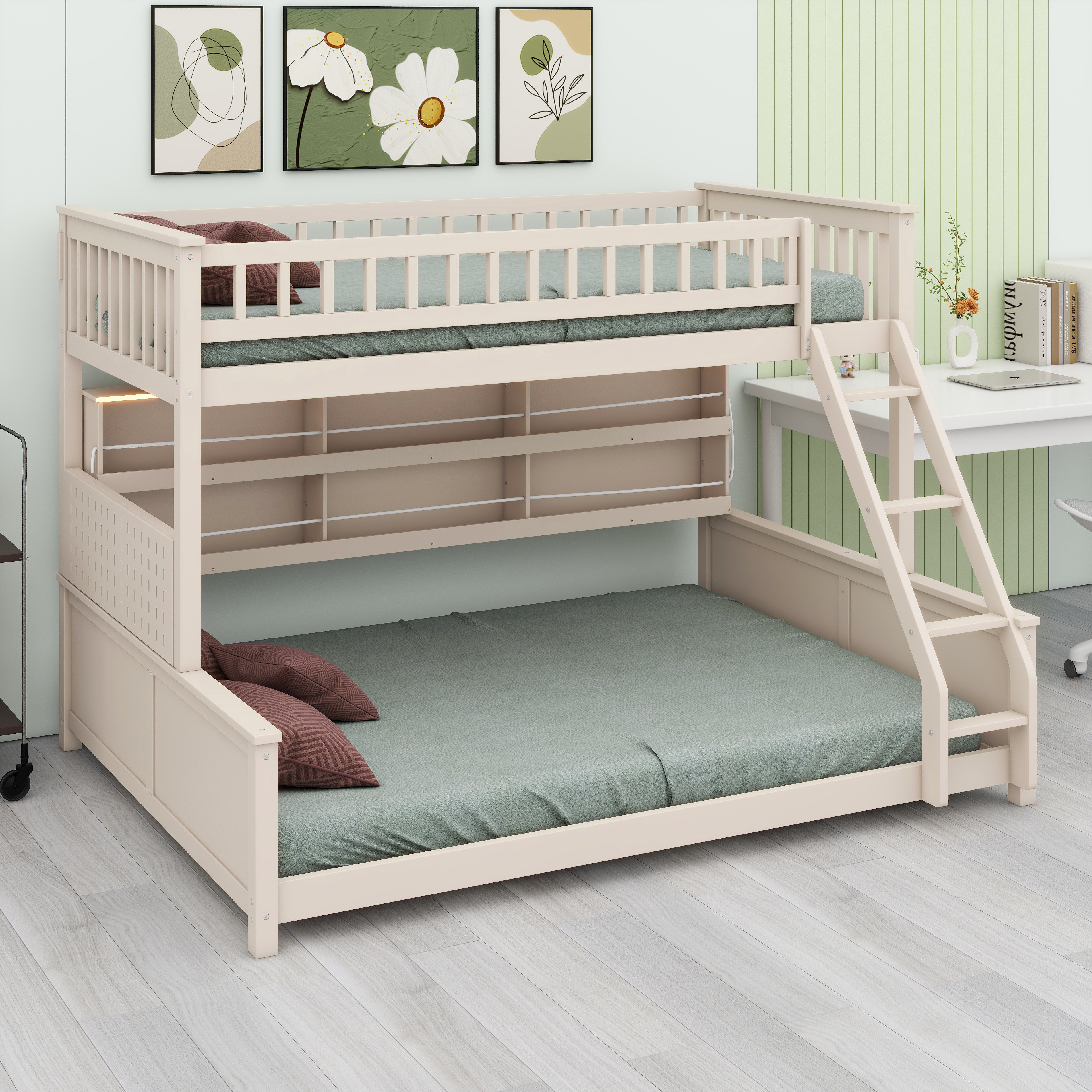 Latitude Run® Multifunctional Bunk Bed Frame with Attached Bookshelves ...