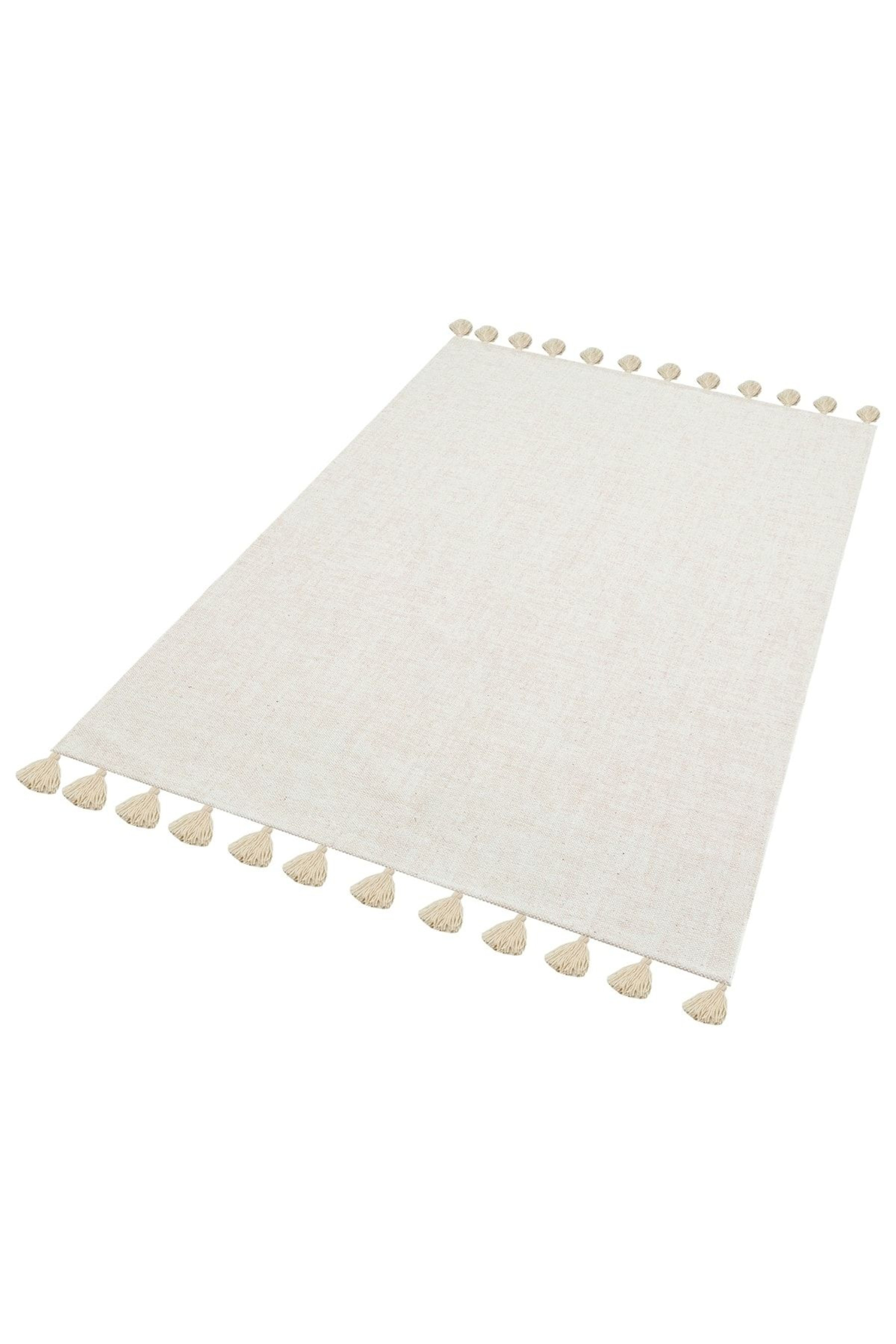Bungalow Rose Moroccan Ecru Straw Look Ecru Tassel Modern Rug | Wayfair