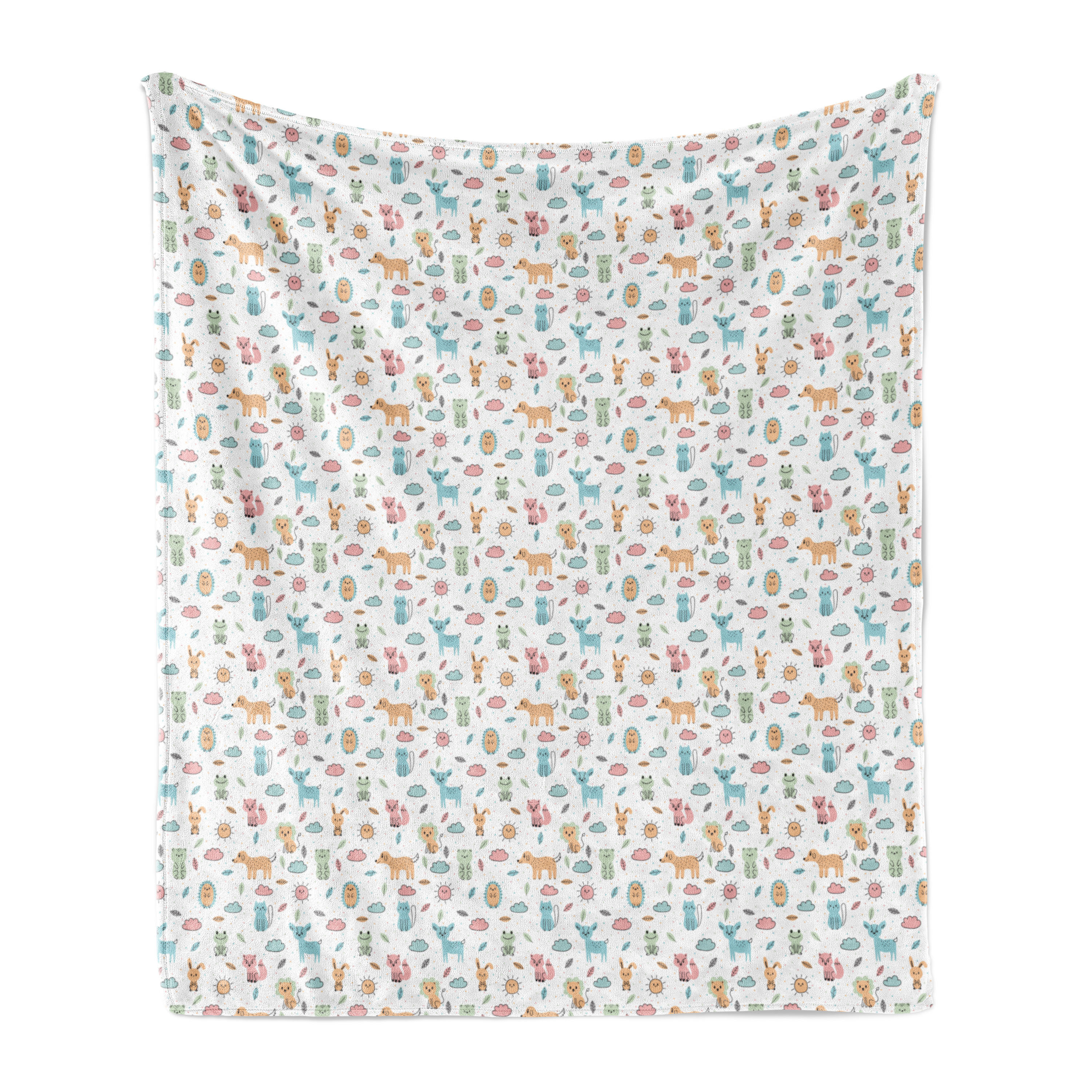 Ambesonne Cartoon Fleece Throw Blanket Hand Drawn Animals Pattern | Wayfair
