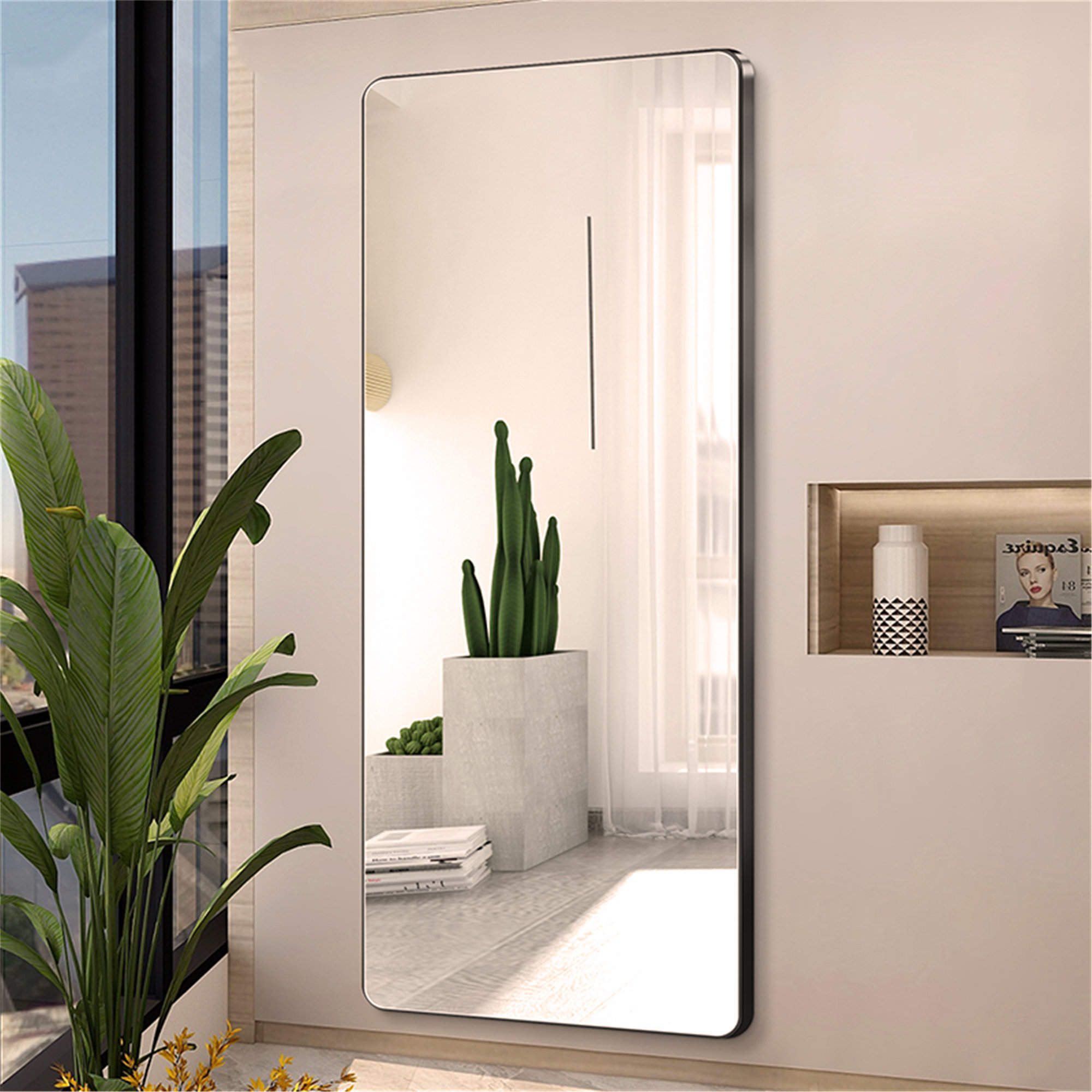 Latitude Run® Aluminum Floor Mirror Full Length Mirrors Leaning Rounded ...