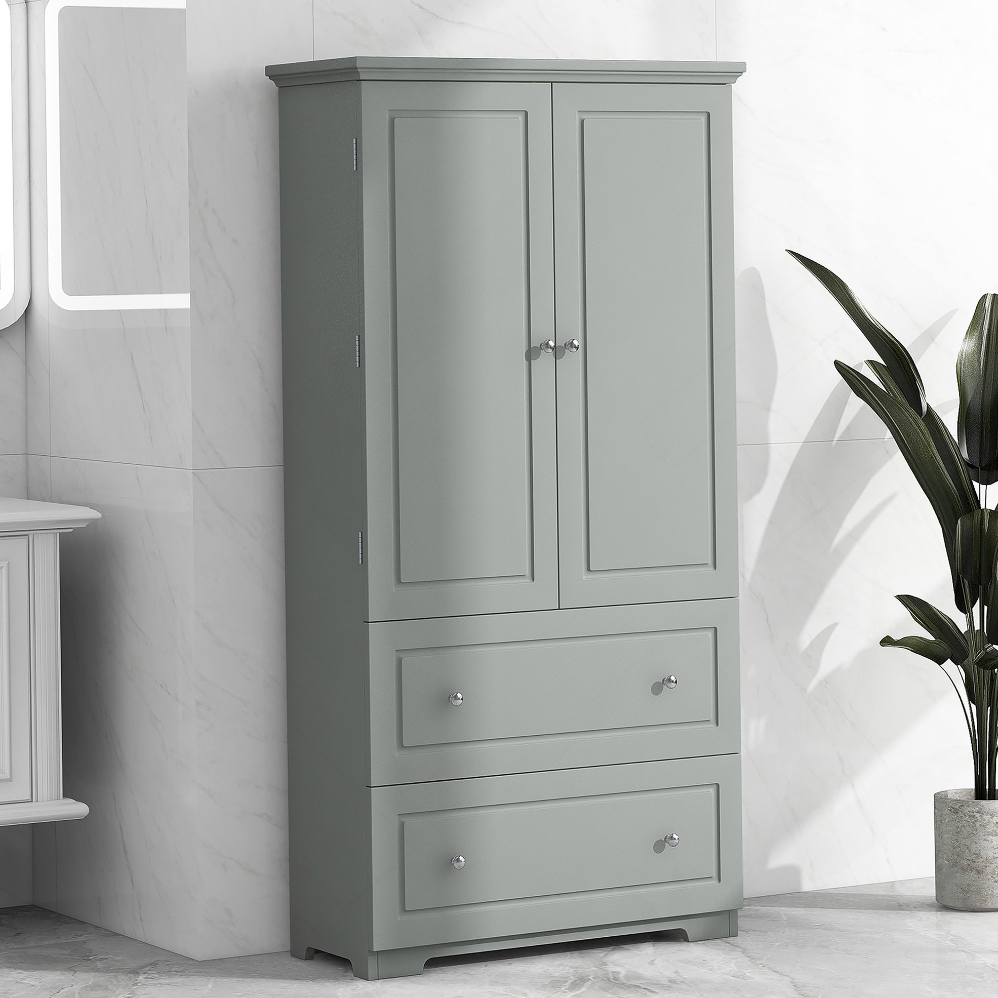Hokku Designs Jamyira Sturdy Tall Bathroom Storage Cabinet | 2-Door ...
