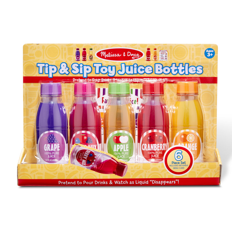 Melissa & Doug 6 Piece Tip and Sip Toy Juice Bottles Play Food Set ...
