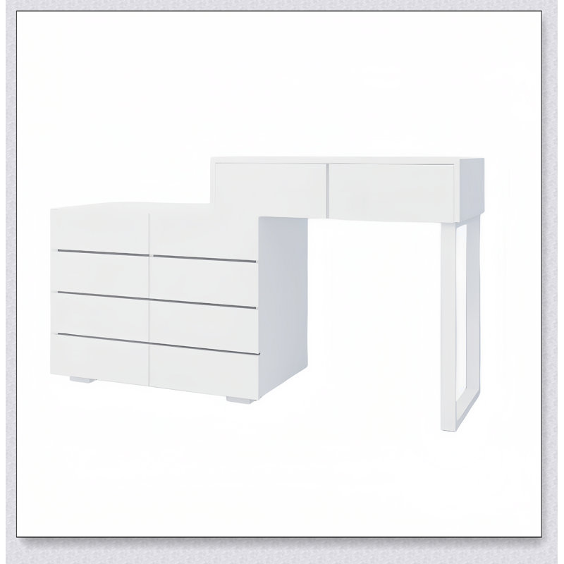 Ebern Designs Extended Desktop 10 Drawer Chest, Handle-less, White ...