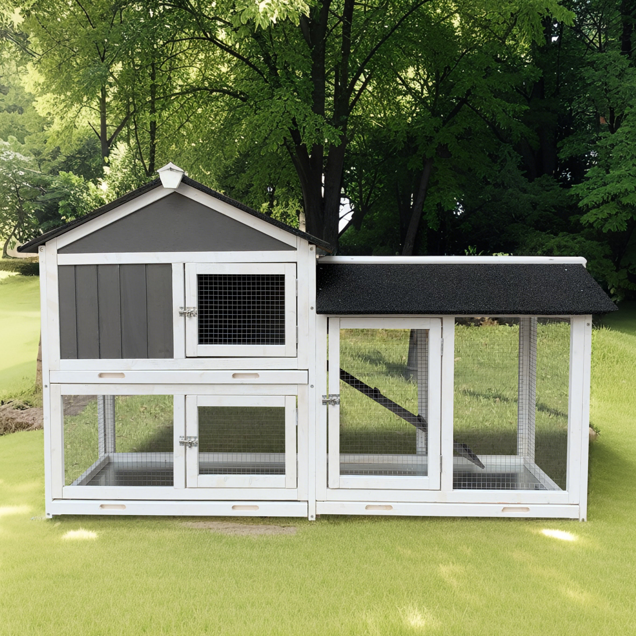 One Allium Way Removable Tray Ramp Wooden Outdoor Rabbit Hutch With ...