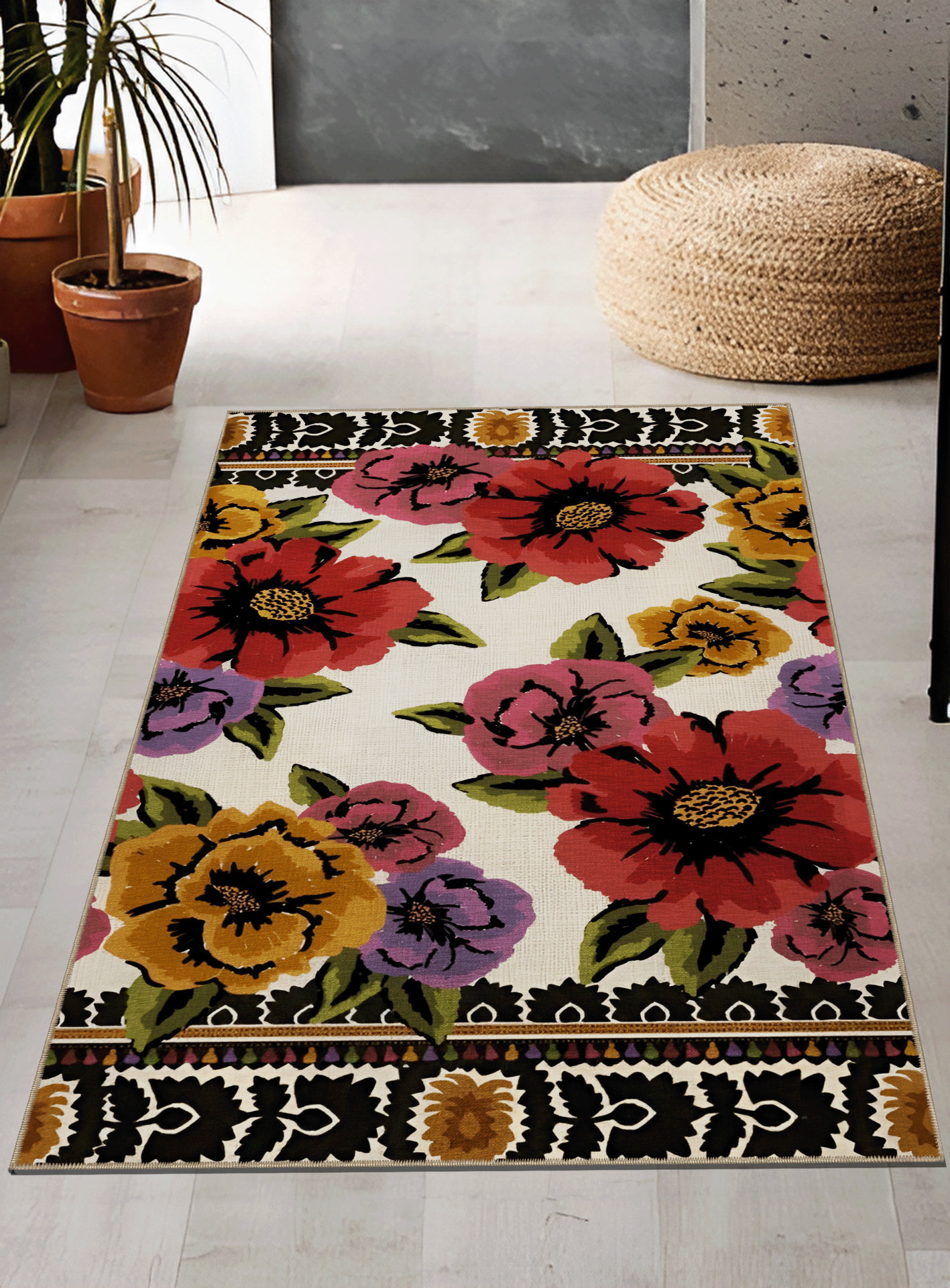 Red Barrel Studio® Multi-Colored Floral Rose Patterned Border Motif ...