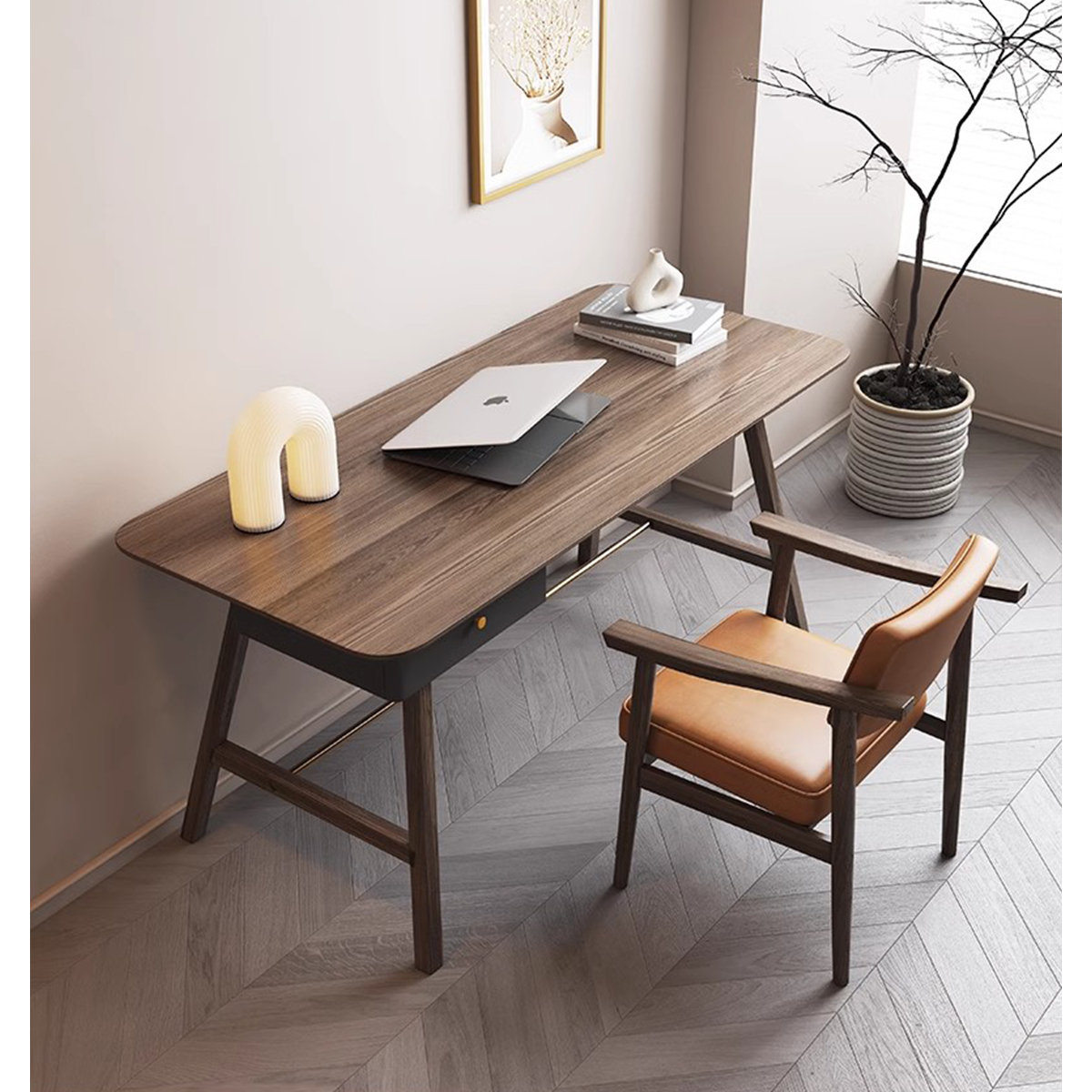 Corrigan Studio 55.12" Brown Rectangular Solid Wood Office Sets ...