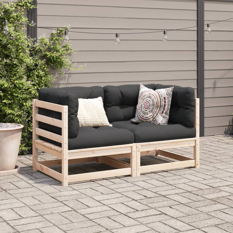 Lily Manor 2 Piece Garden Sofa Set Solid Wood Douglas Fir | Wayfair.co.uk