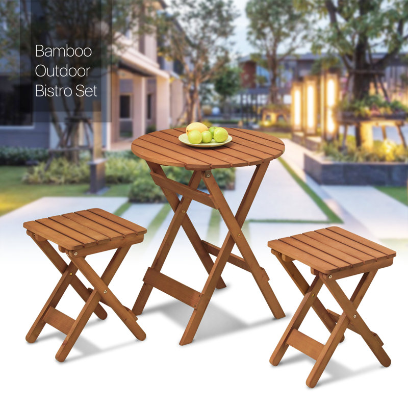 Red Barrel Studio® 2-Person Wood Patio Coffee Table And Stools Set ...