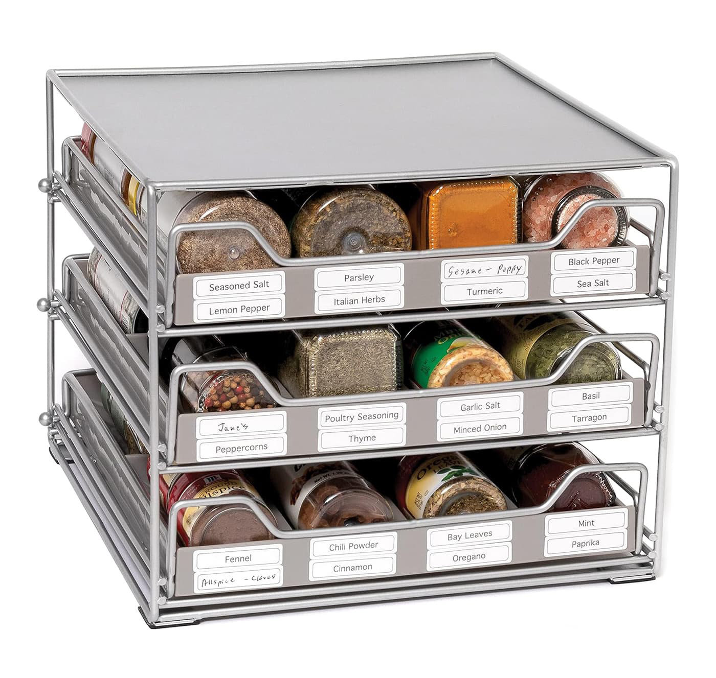 Prep & Savour Three-Tier Tilt-Down Spice Drawer Rack for Kitchen and ...
