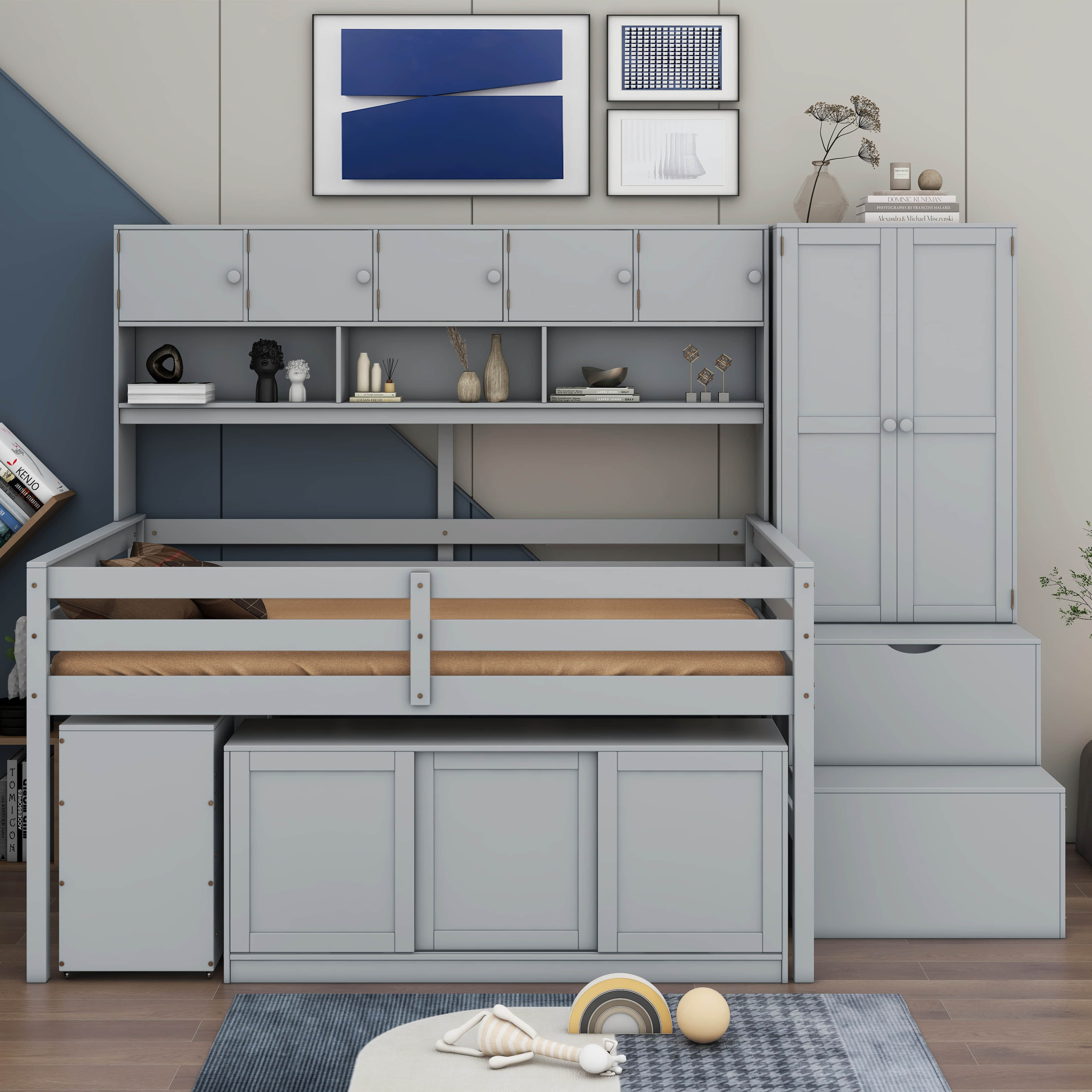 Harriet Bee Jenicia Full Size Wooden Loft Bed with Under-bed Desk ...