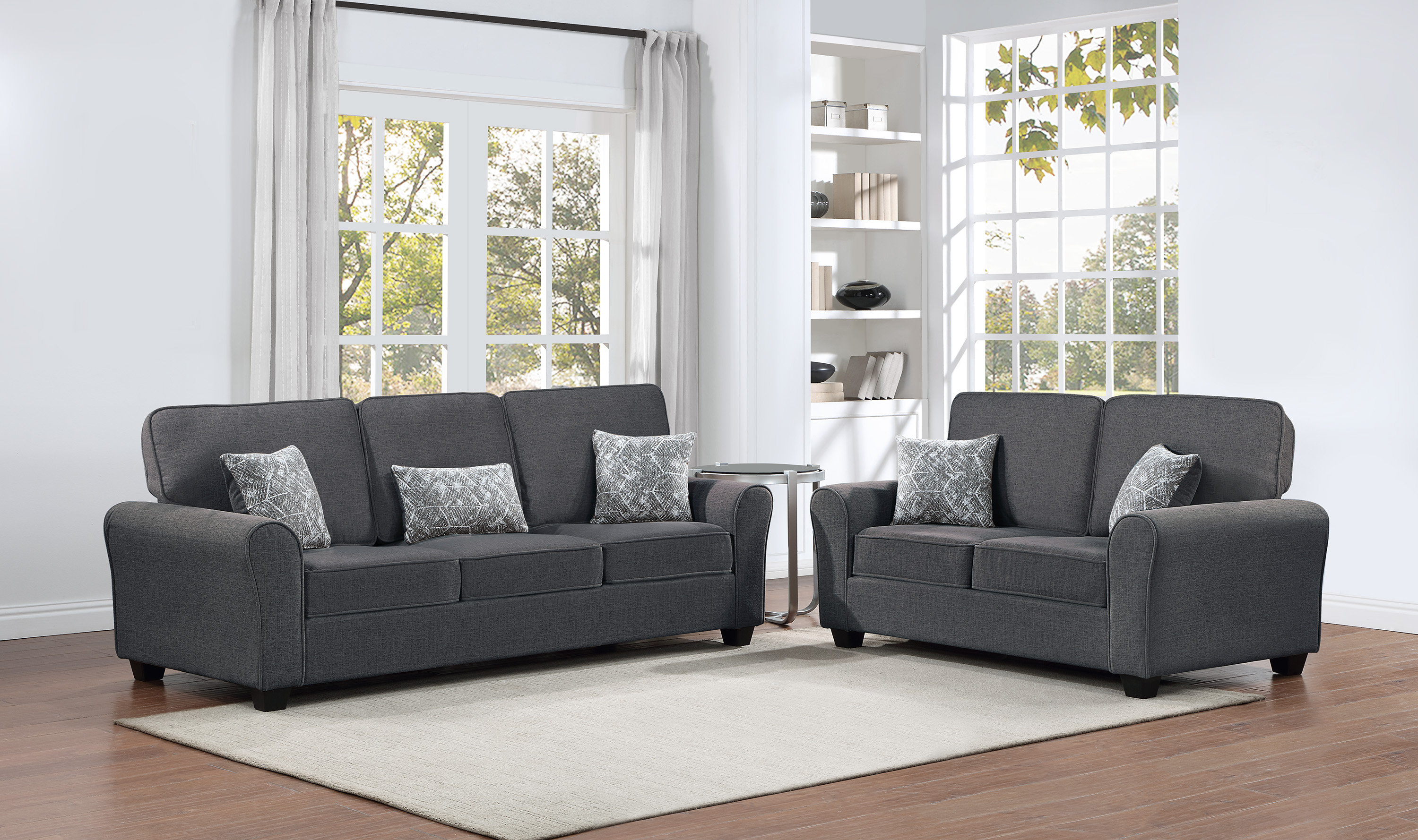 Milton Green Star 2PC Taupe Fabric Plushy Cushion W/ Flared Round Arm ...