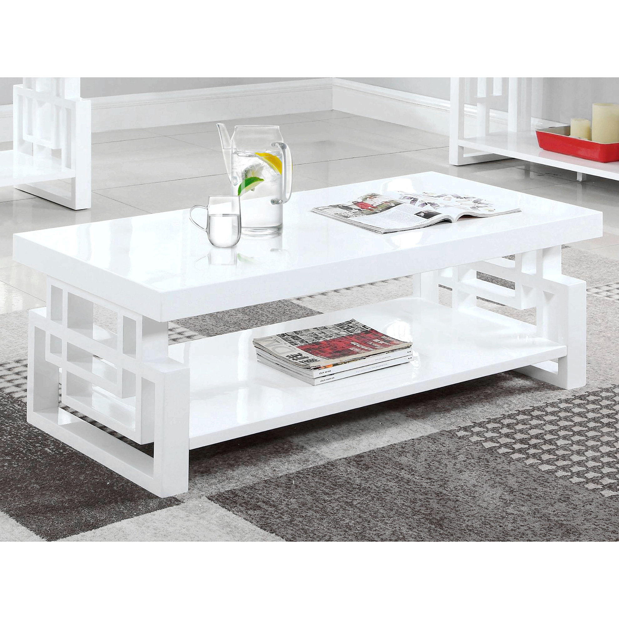 Wrought Studio High Glossy White Rectangular Coffee Table For Modern ...