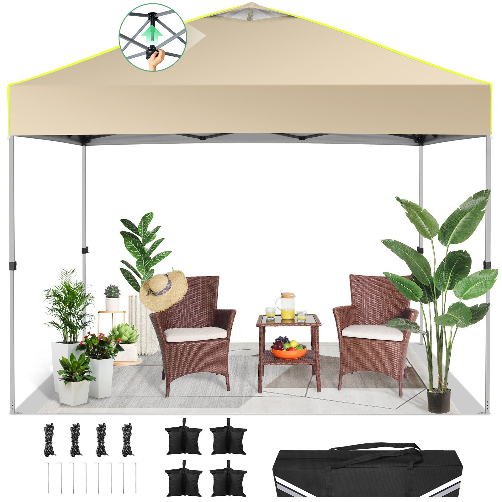 HOTEEL 10x10 Pop Up Canopy Tent 1-Button Push Easy up Outdoor Canopy ...