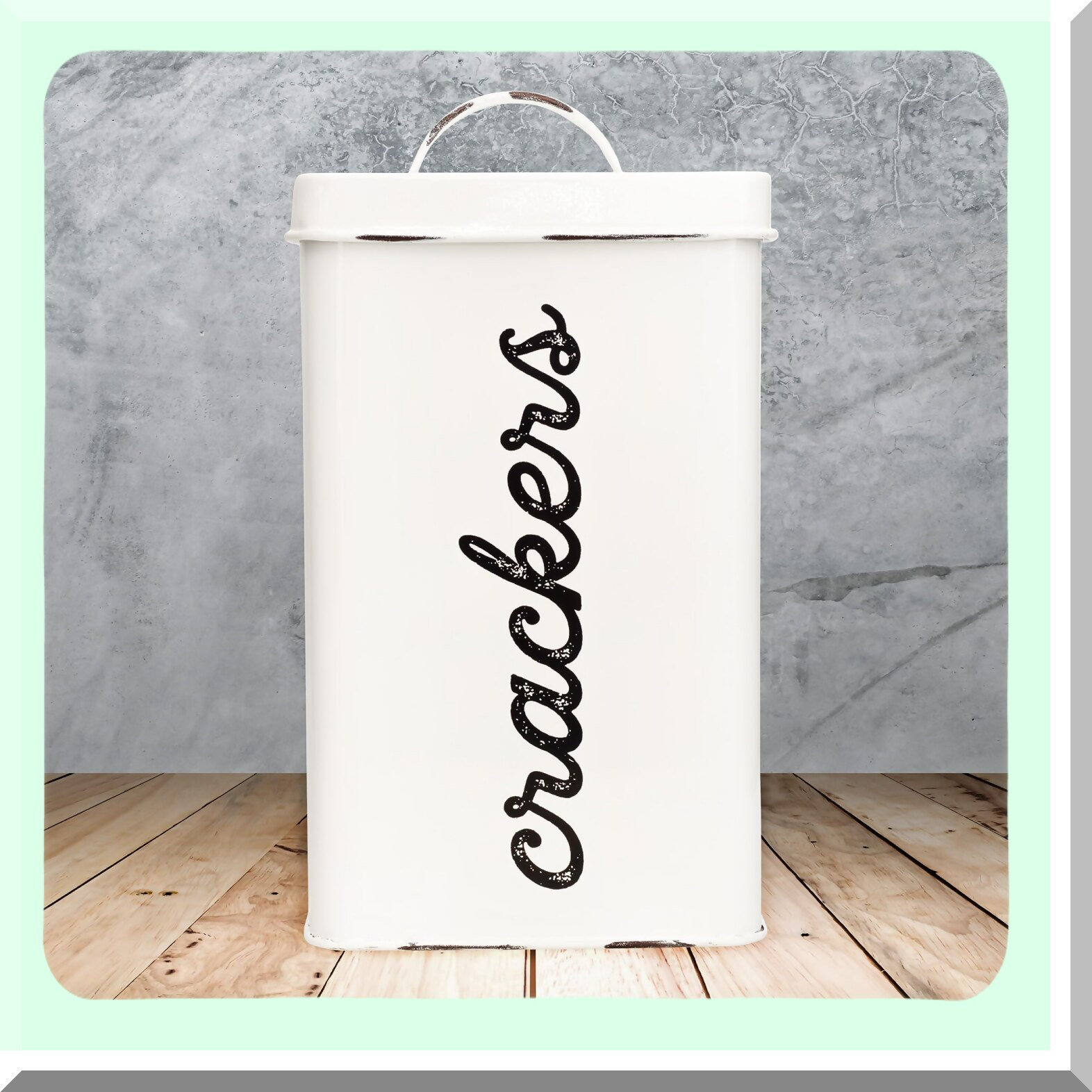 BRBCA Vintage Square Enamel Cracker Tin - Rustic White Storage Canister ...