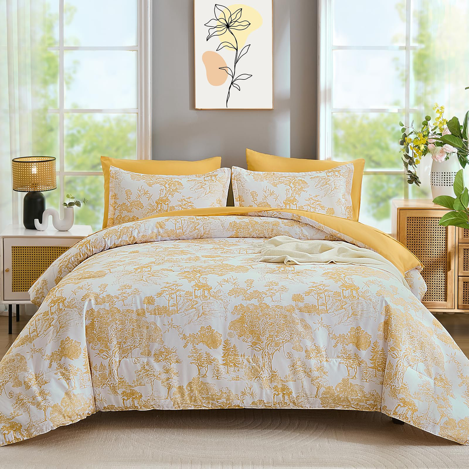WONGS BEDDING 7-Piece Reversible Botanical Comforter Set Soft ...
