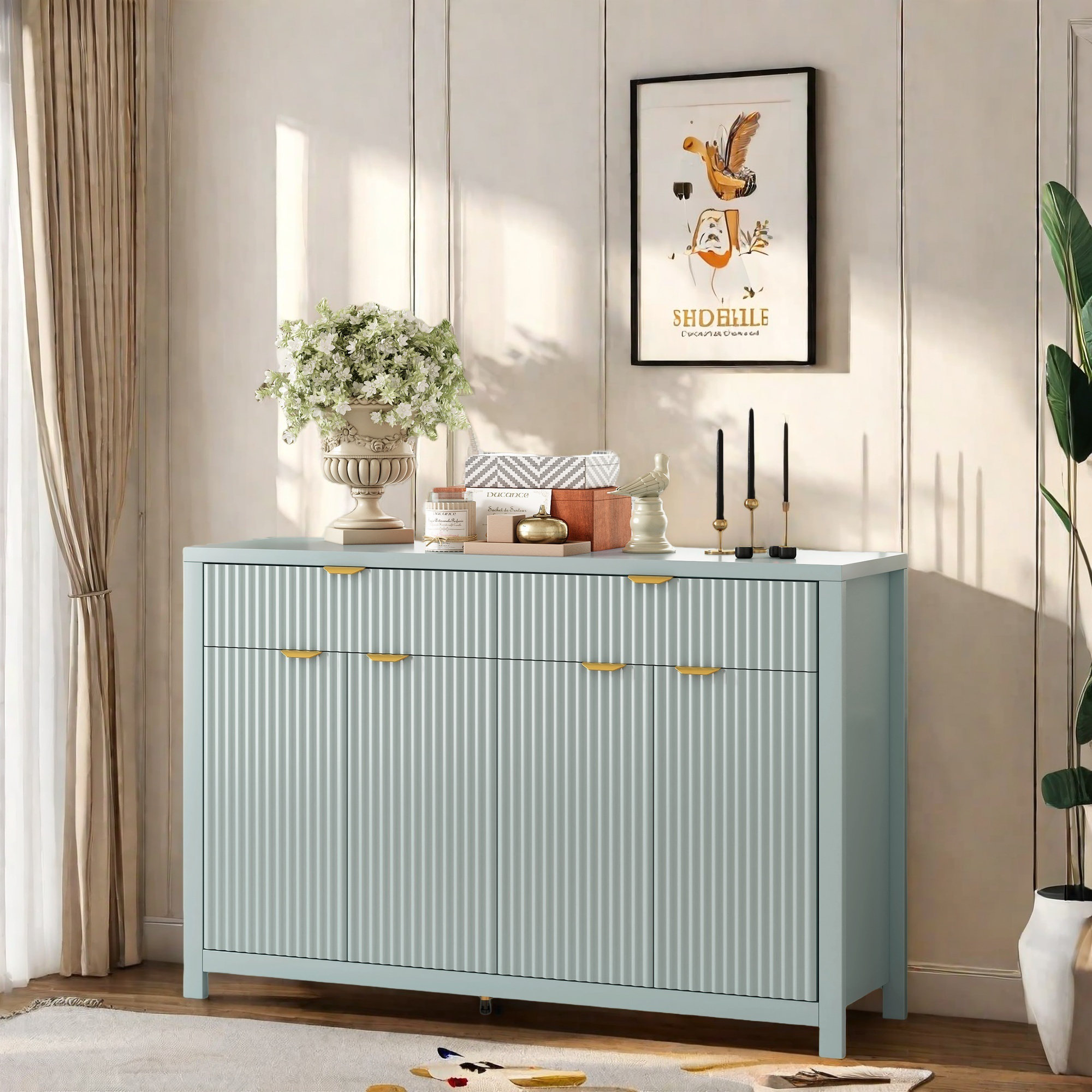 Red Barrel Studio Modern Wave-Grain Console Cabinet with 2 Drawers ...