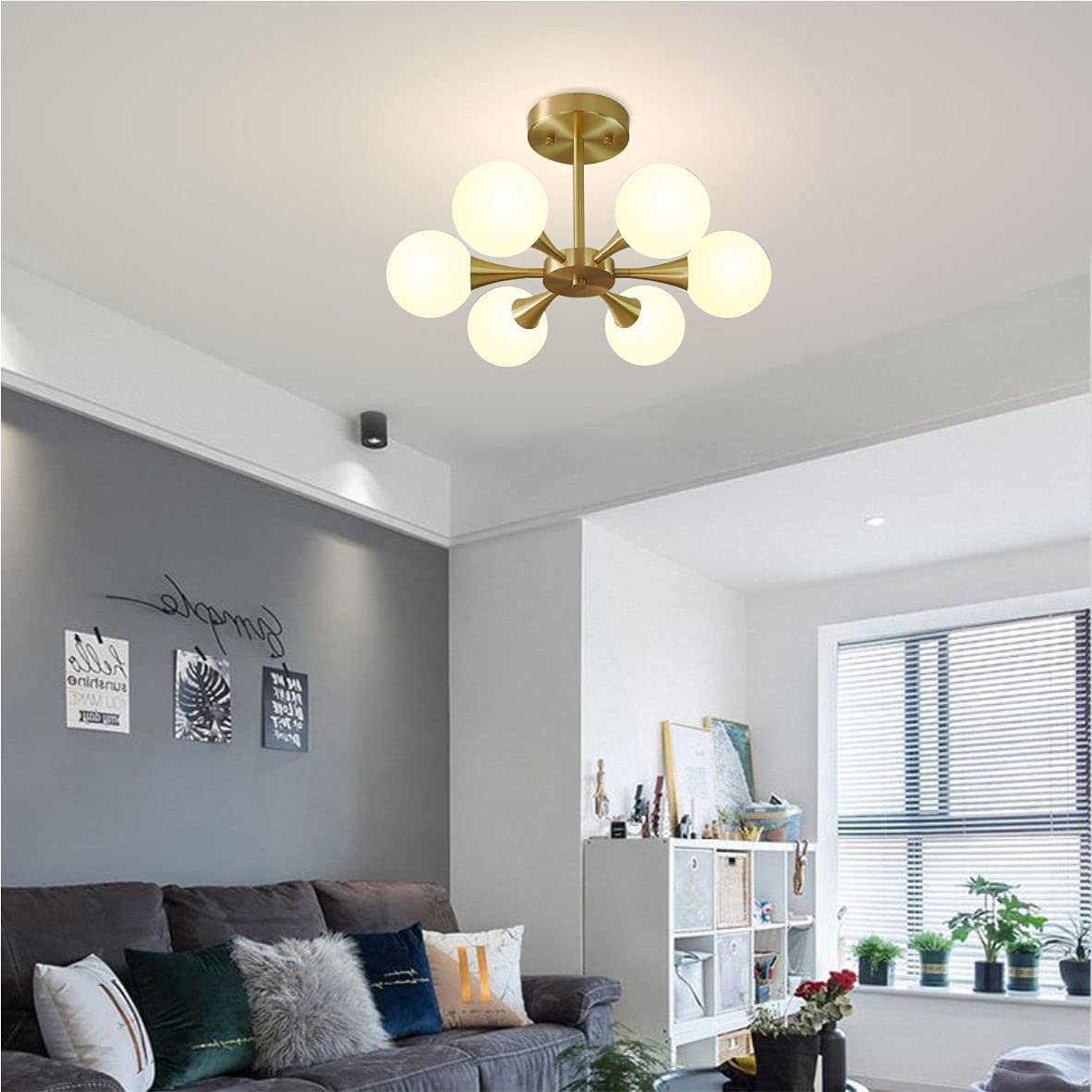 Everly Quinn Lighting Brushed Gold Sputnik Flush Mount Ceiling Light ...