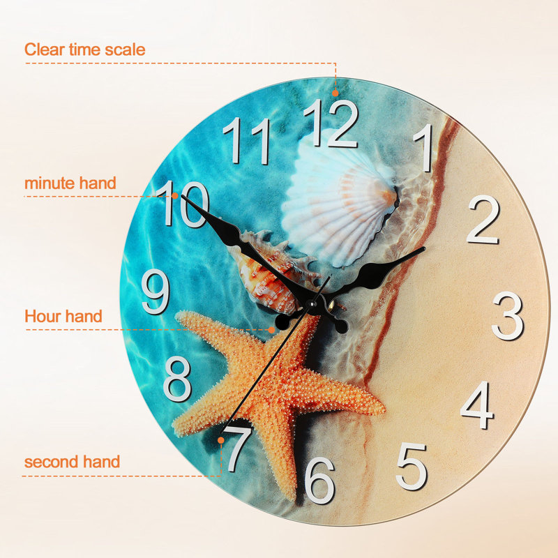 Highland Dunes 12 Inch Glass Wall Clock - Shell | Wayfair