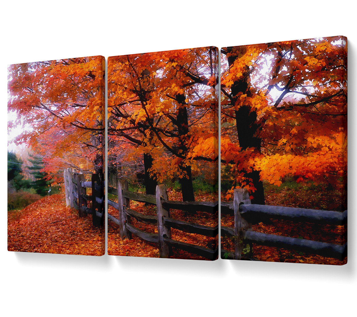 Union Rustic Orange Autumn Leaves - 3 Piece Wrapped Canvas Graphic Art ...