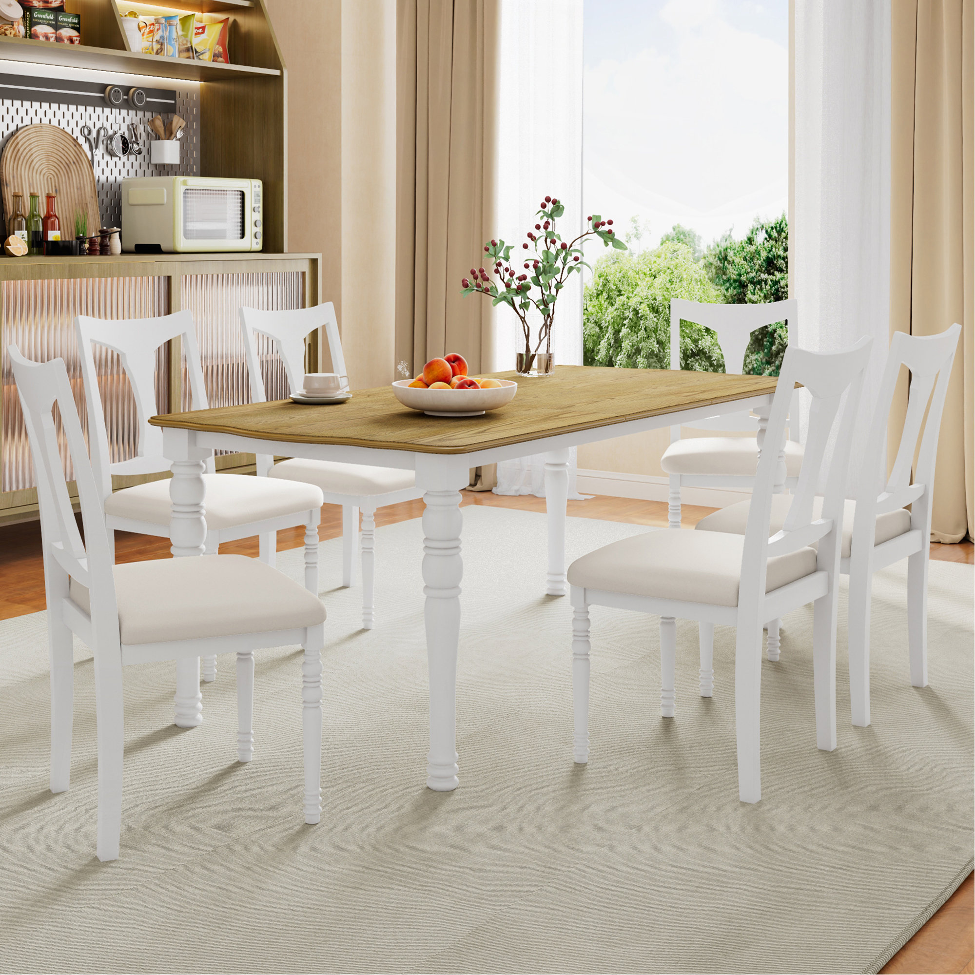 Canora Grey 7-Piece Dining Table Set, 60Inch To 78Inch Extendable Wood ...