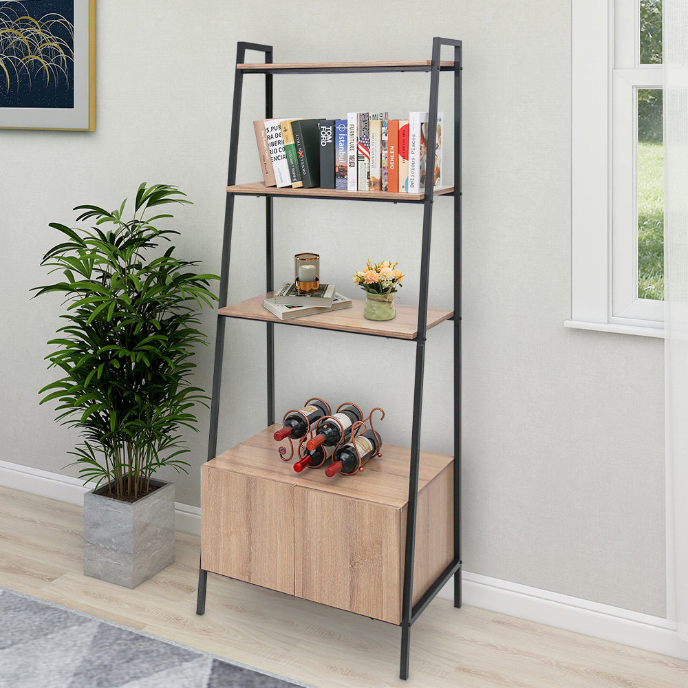 Latitude Run® 4-Tier Steel Ladder Bookcase With Cabinet - Wayfair Canada