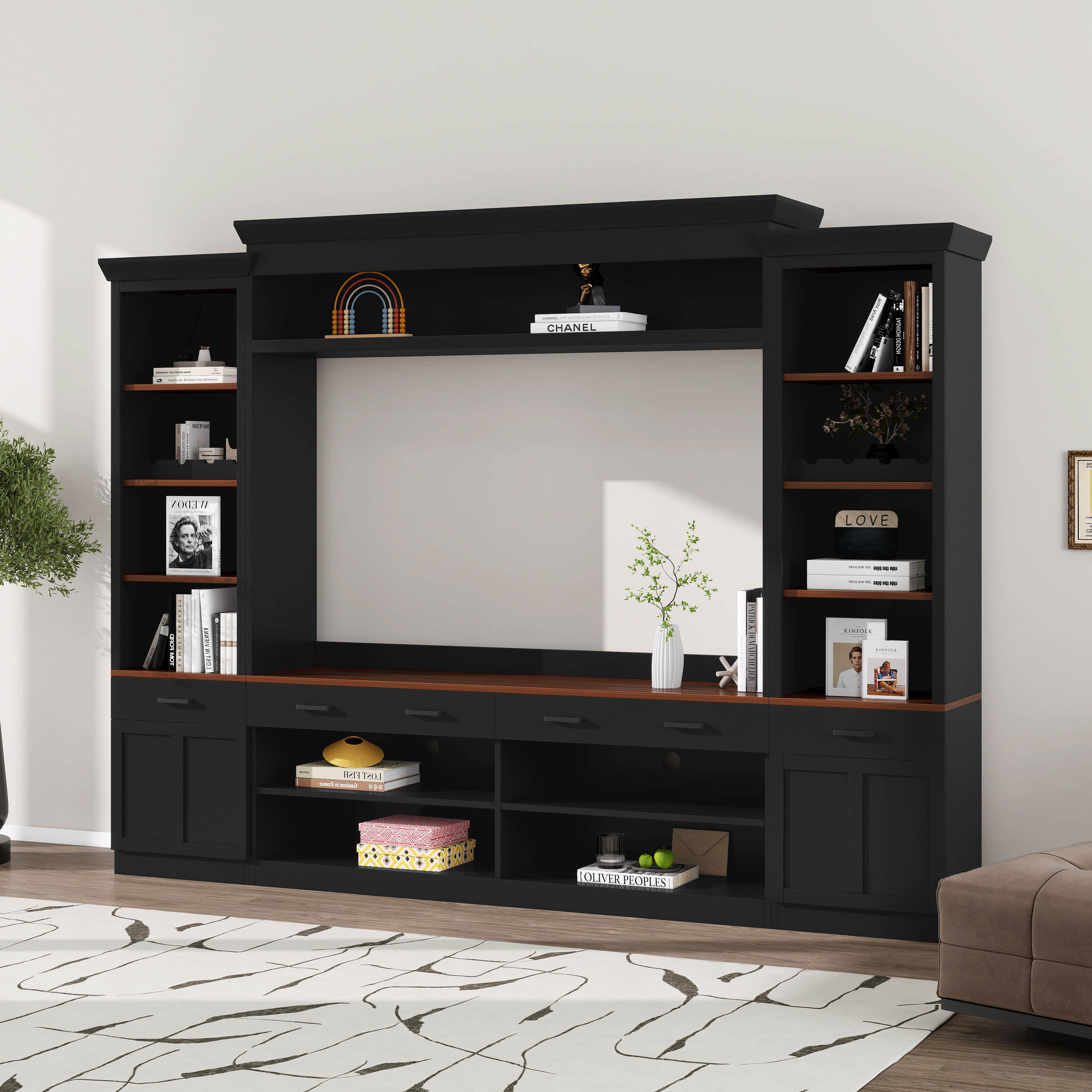 Red Barrel Studio® 4-Piece Entertainment Wall Unit Set With Bookshelf ...