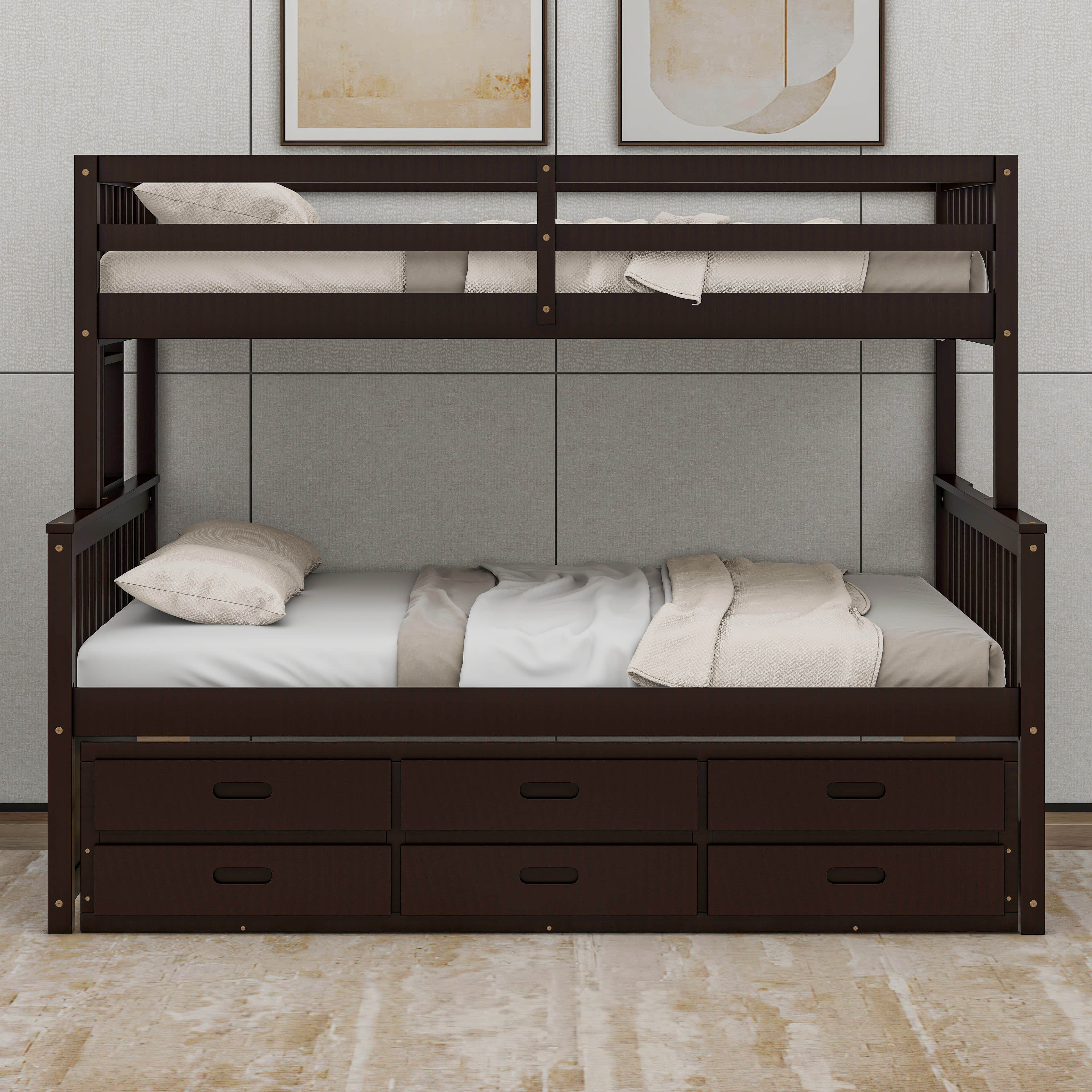 Cosmic Twin Over Full Bunk Bed with Twin size Trundle , Separable Bunk Bed with Drawers | Wayfair