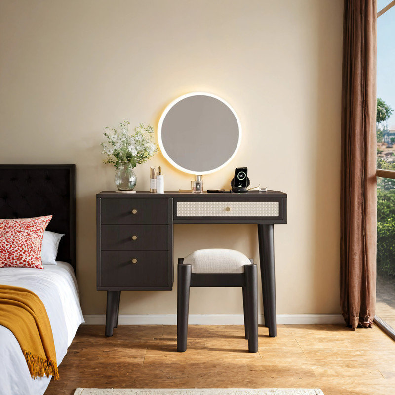 Bayou Breeze 39" Retro Bohemian Wooden Vanity Set with USB/Power Plug ...