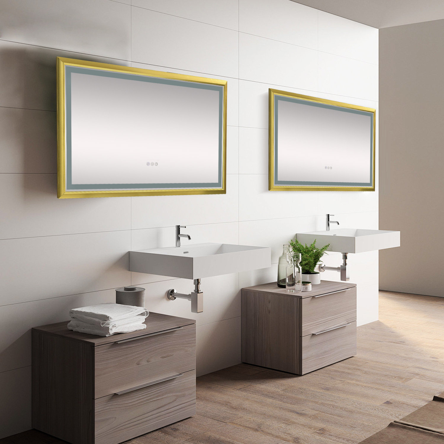 Interbath Brushed Gold Aluminium Framed Led Bathroom Mirror,wall Mounted Lighted Vanity Mirror ...