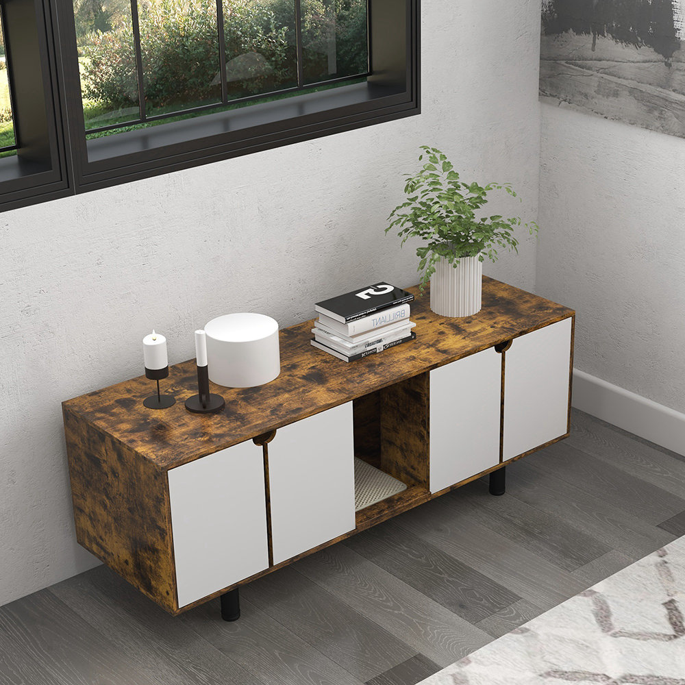 Latitude Run® Litter Box Furniture TV Stand with 2 Cabinets for Indoor ...