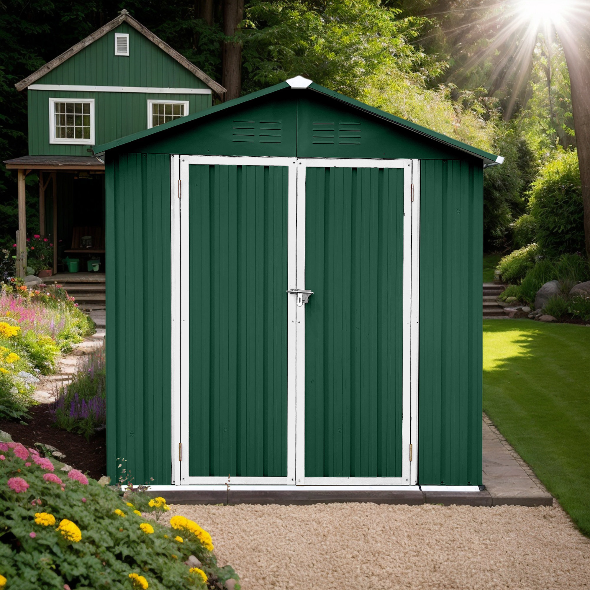 iYofe 4X6ft Apex Roof Outdoor Storage Shed, Metal Shed With Tool-Free ...