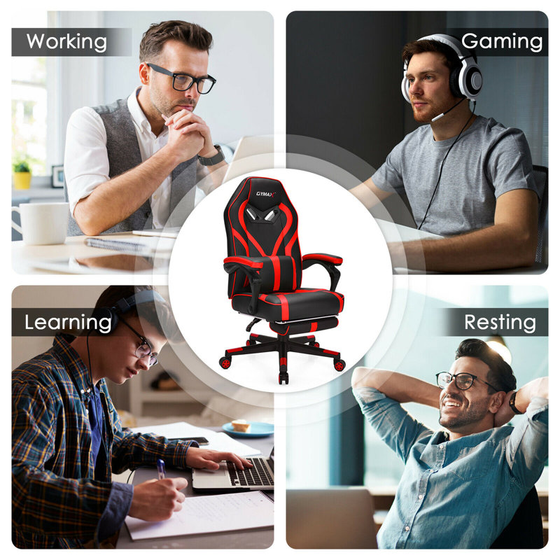 Gymax Reclining Ergonomic Faux Leather Swiveling PC & Racing Game Chair ...