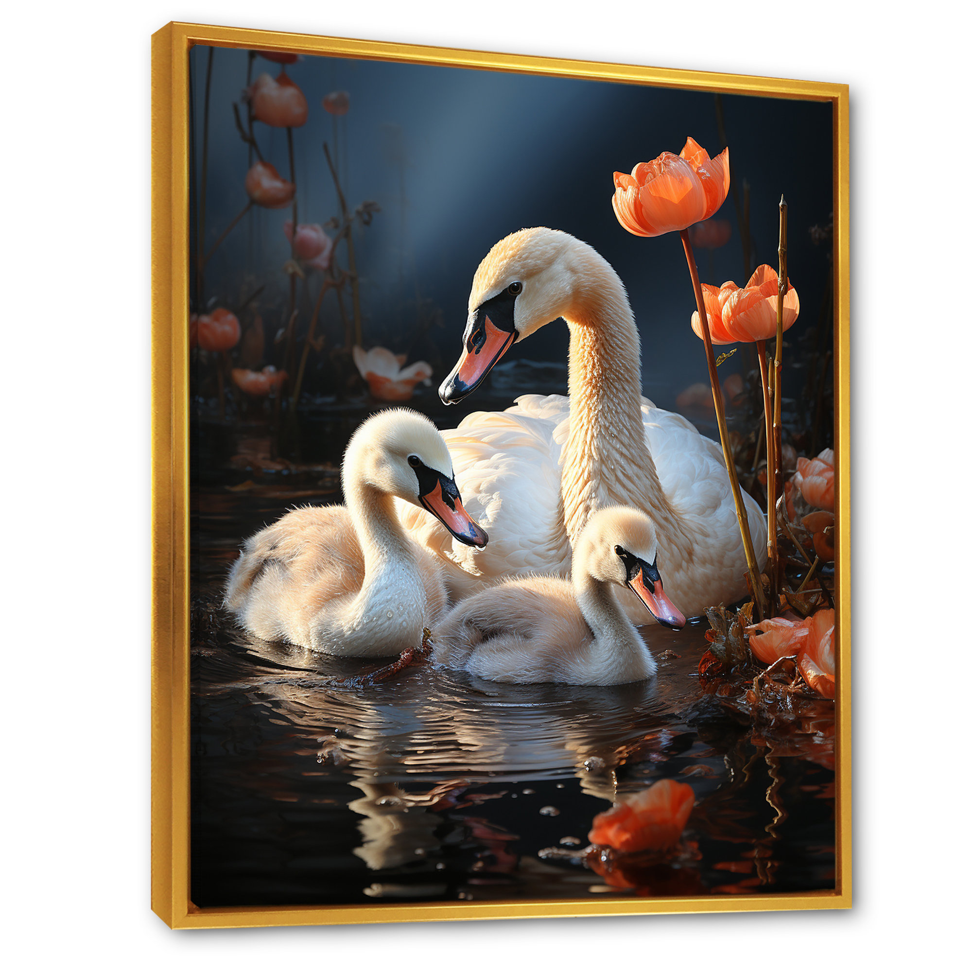 Design Art Peaceful Swans Family - Swans Animal Wall Art Living Room ...