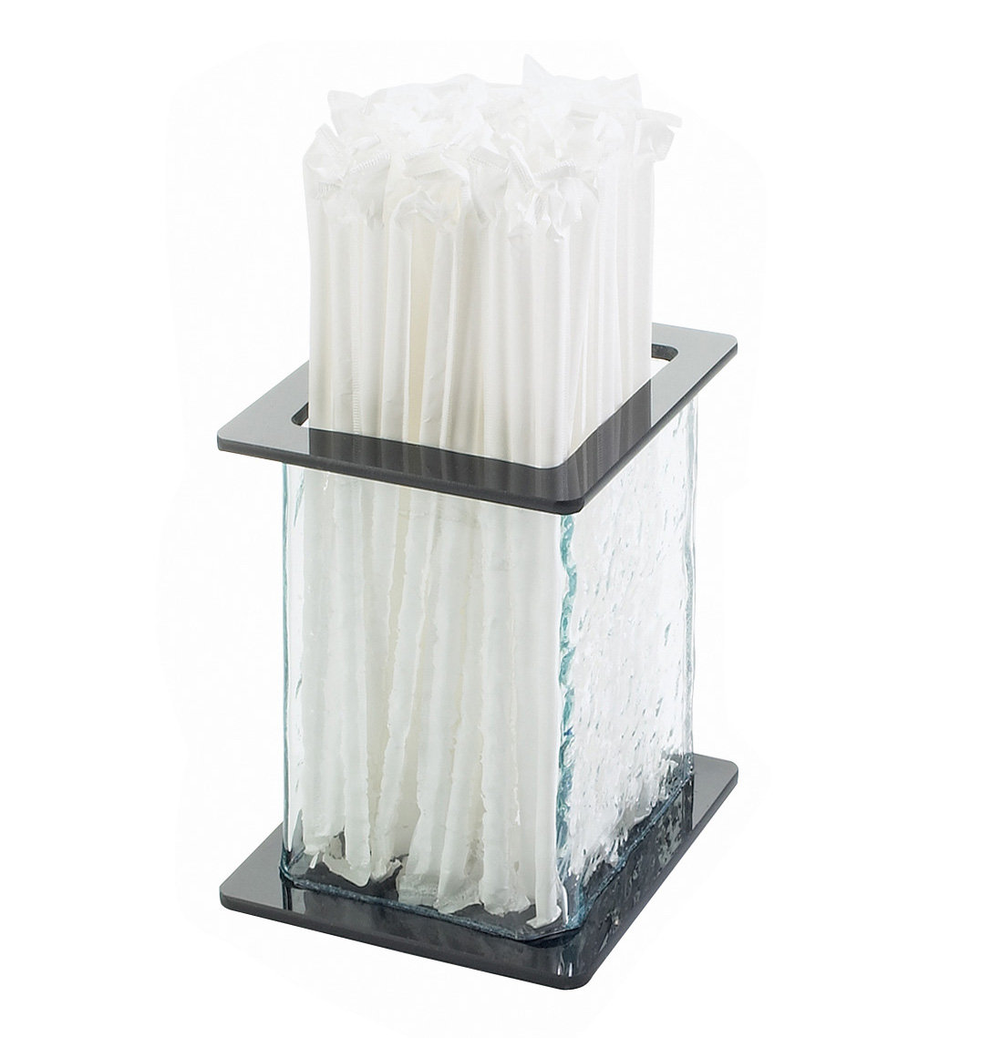 Cal-Mil Glacier Faux Glass Straw Holder - 4 3/4" X 4 3/4" X 5 1/2 ...
