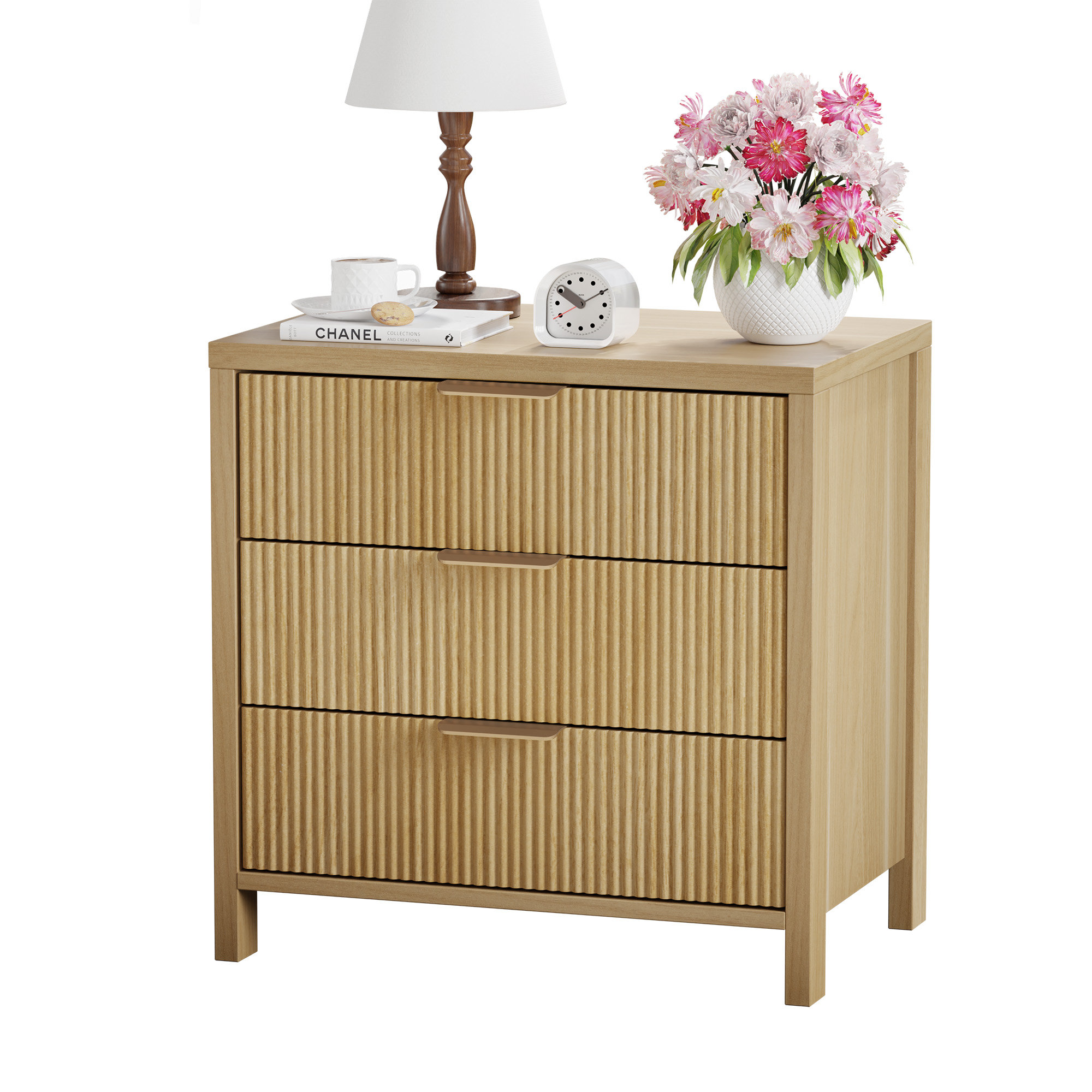 George Oliver Modern Fluted Bedside Table with 3 Drawers | Wayfair