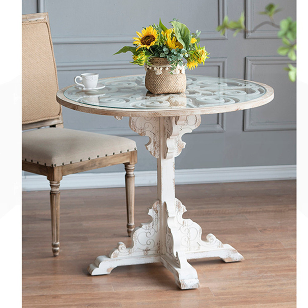 One Allium Way Round Wooden Carved Table - Wayfair Canada