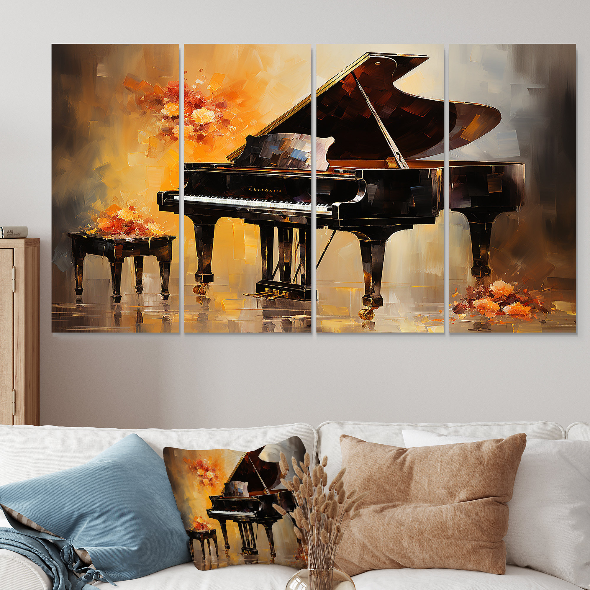 Winston Porter Floral Orange Grand Piano Serenade - Music Piano 4 Piece ...