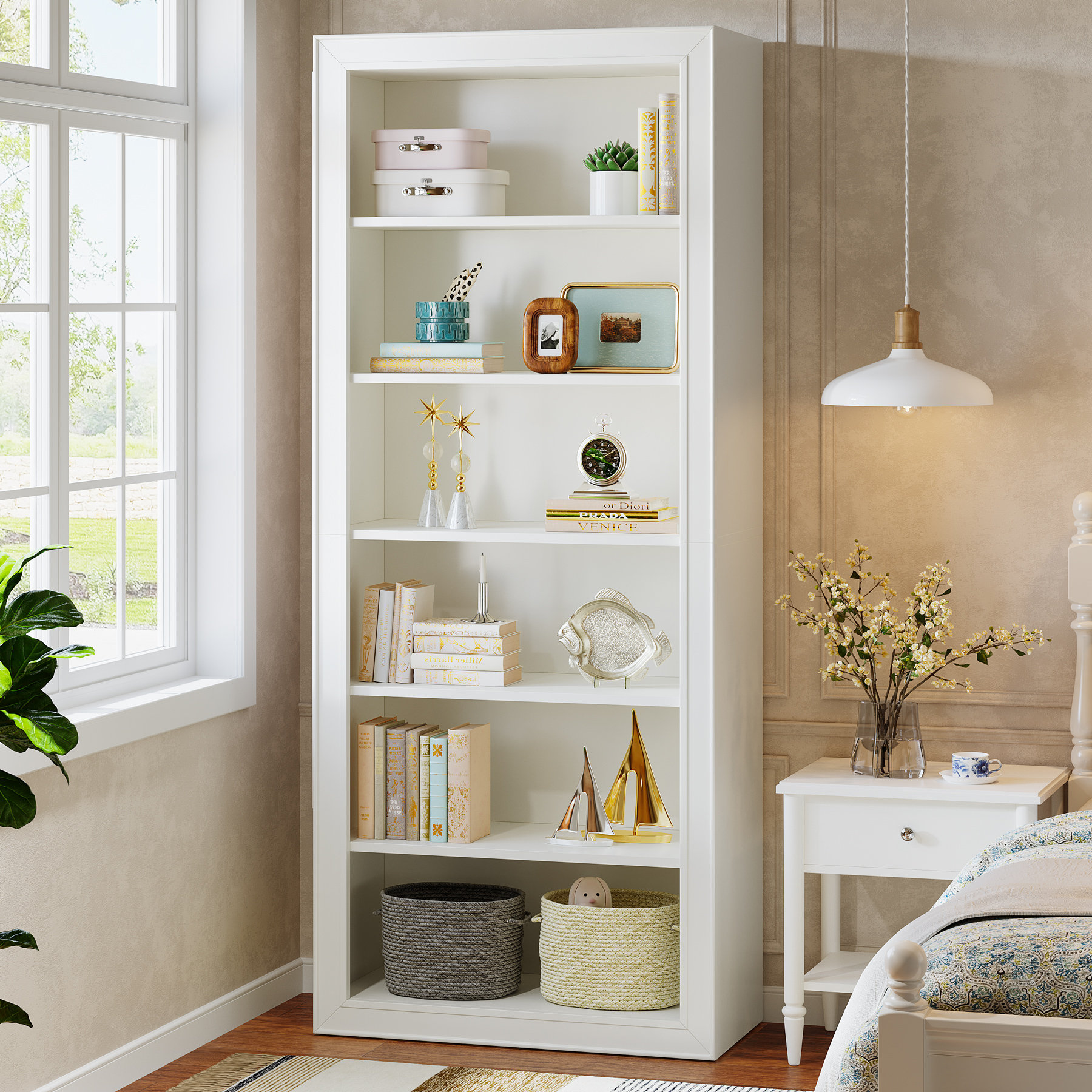 Latitude Run® 75" Tall Bookcase, Modern Bookshelf Floor Standing Large ...