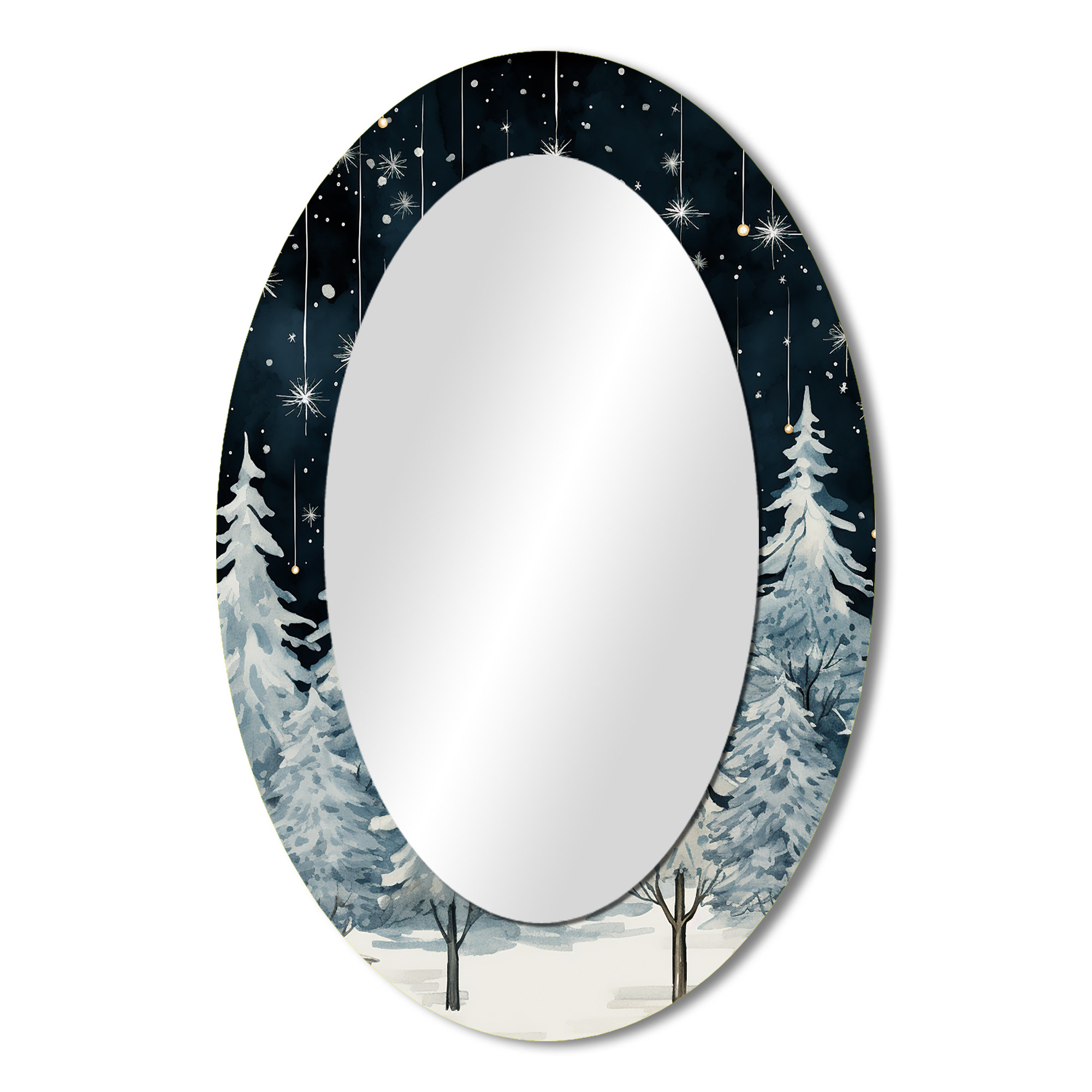 Dakota Fields Winter Pine Tree Starry Night Sky I - Floral Oval ...