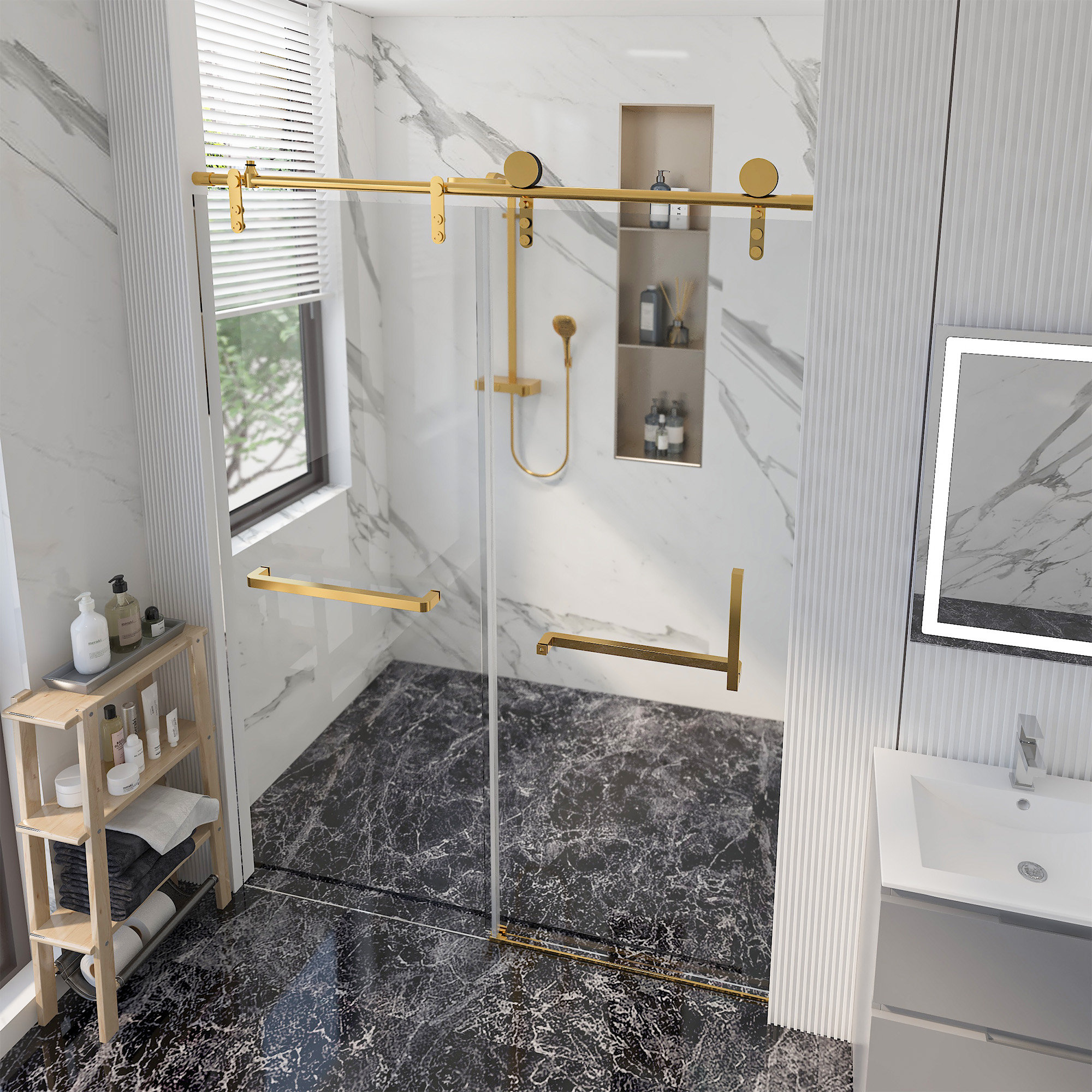 Prolixity 56"-60" W x 76" H Single Sliding Frameless Shower Door | 0.31 ...