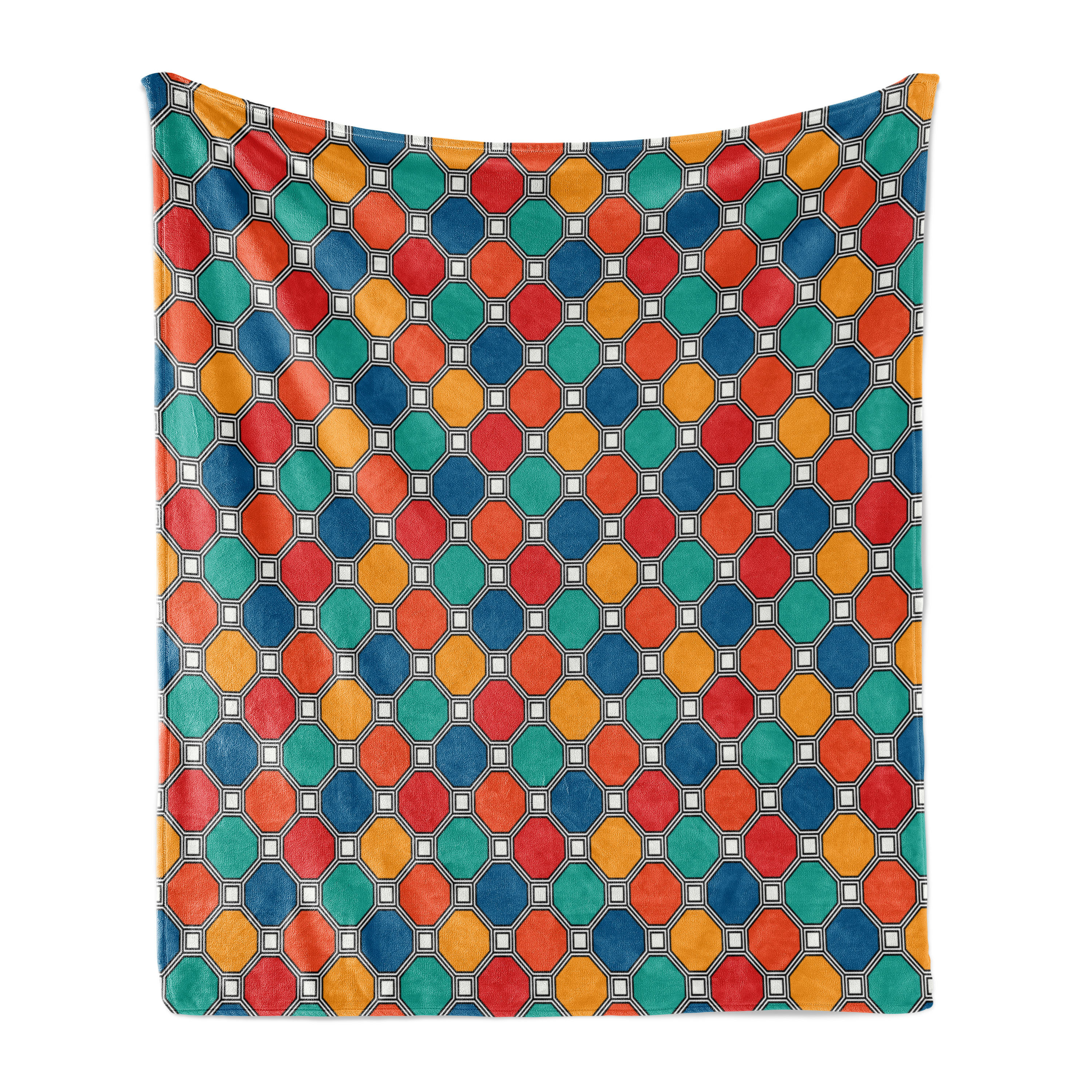 Ambesonne Geometric Fleece Throw Blanket Octagons with Squares ...