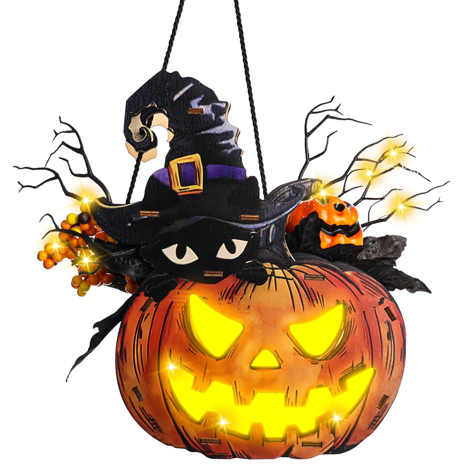 Ophelia & Co. Battery-Powered Wooden Halloween Pumpkin Light with Maple ...
