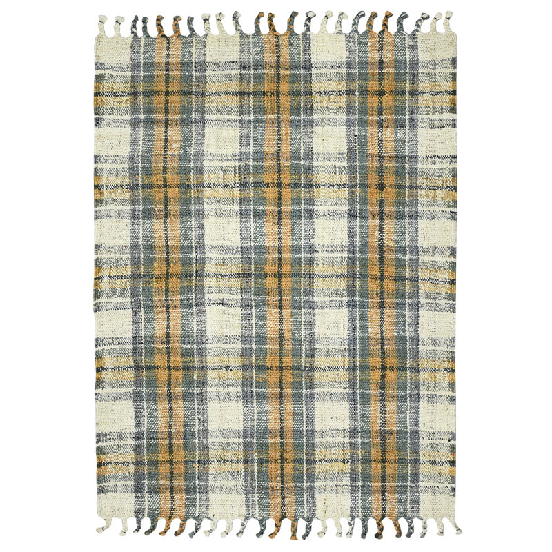 Gracie Oaks One Plaid Hand-Woven Flatweave Jute Green Area Rug ...