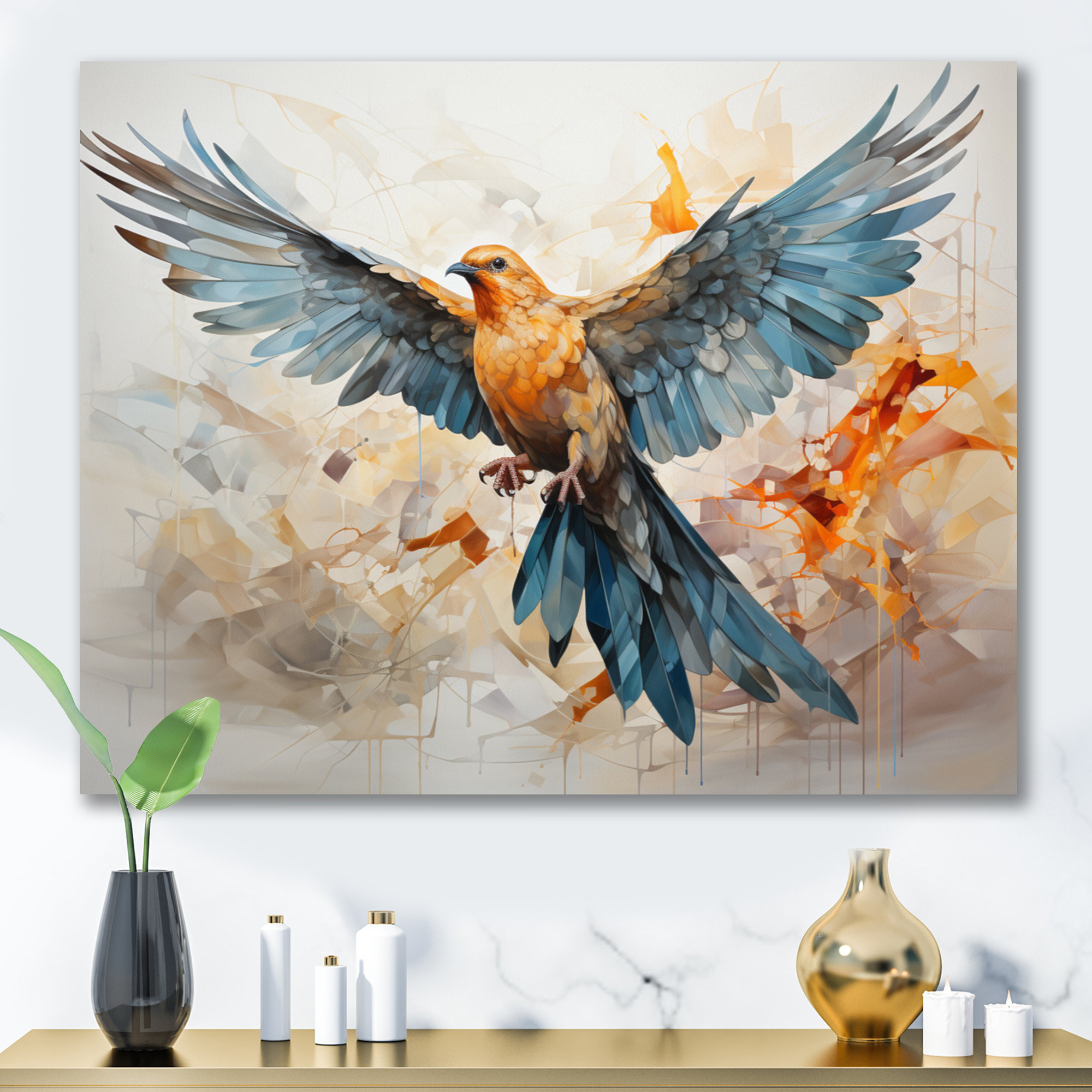 Millwood Pines Teal Dove Winged Messenger Geometric I Framed On Canvas ...
